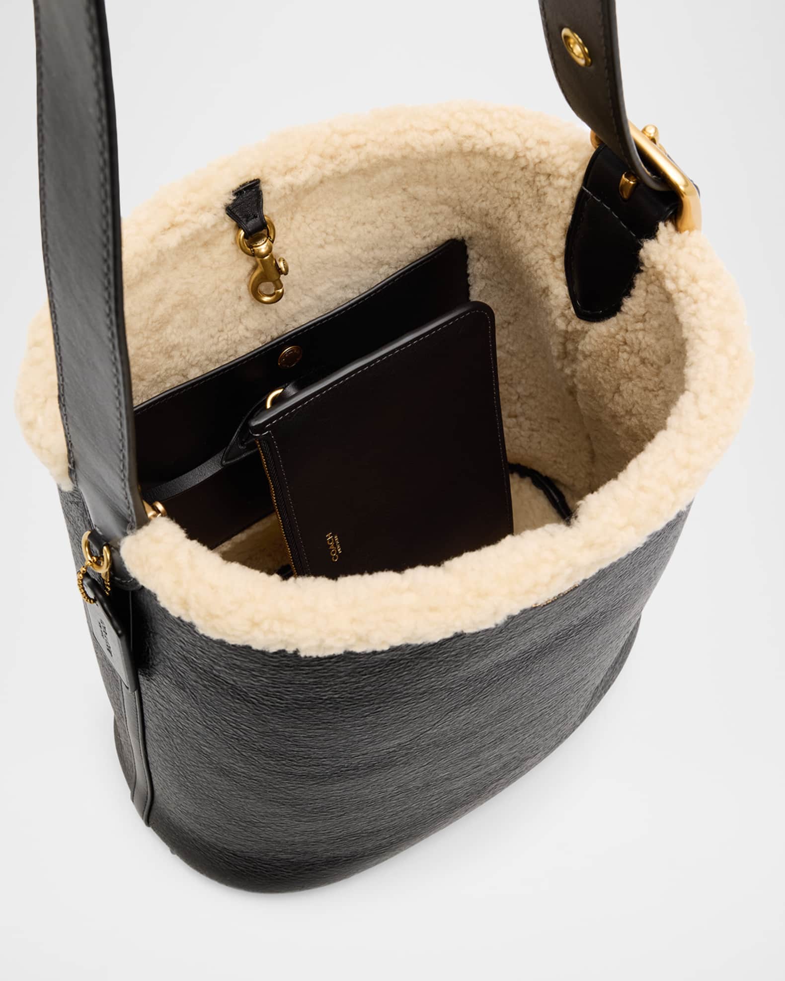 Coach Shearling & Leather Shoulder Bag | Neiman Marcus