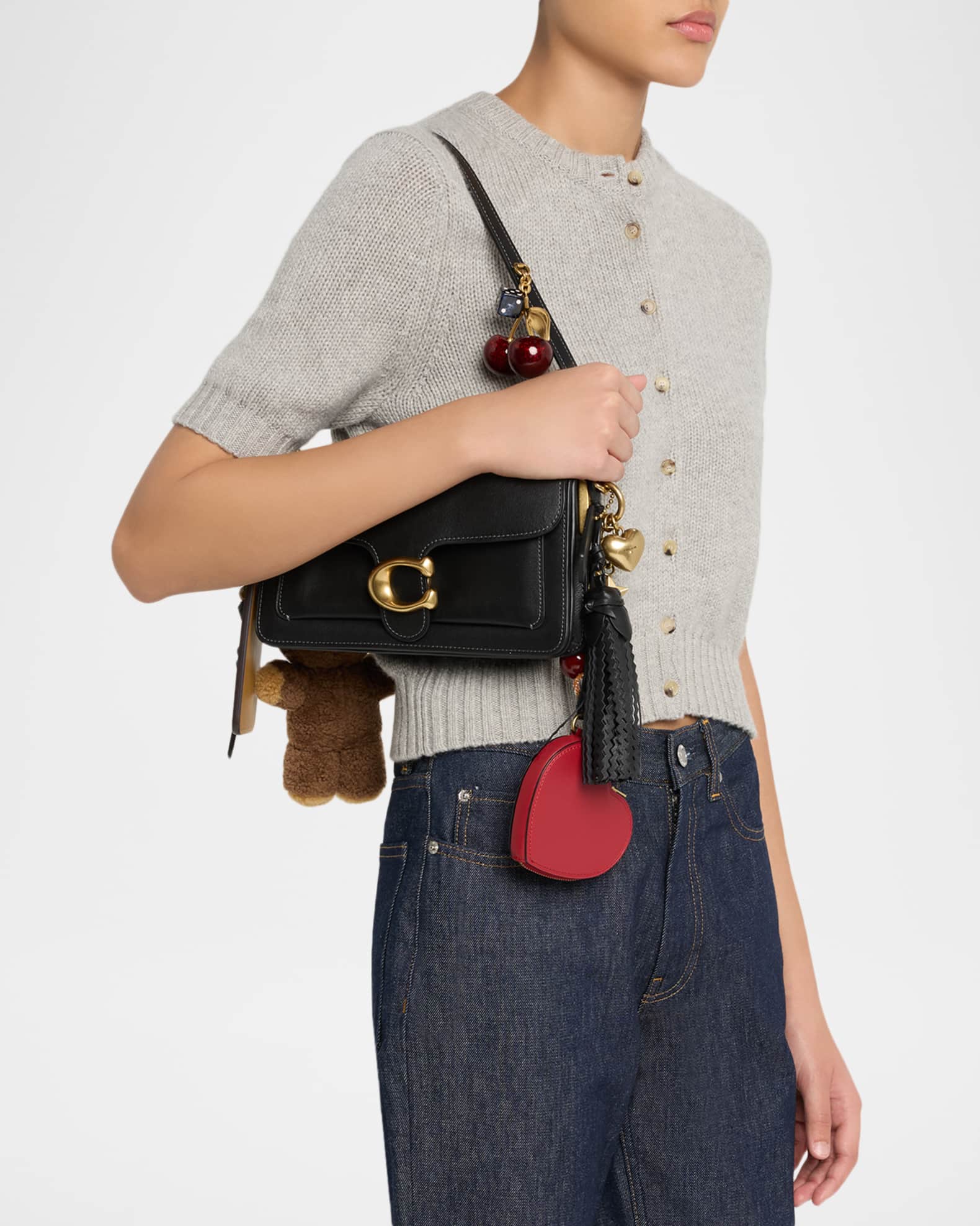 Coach Tabby Grain Leather Shoulder Bag with Charms | Neiman Marcus