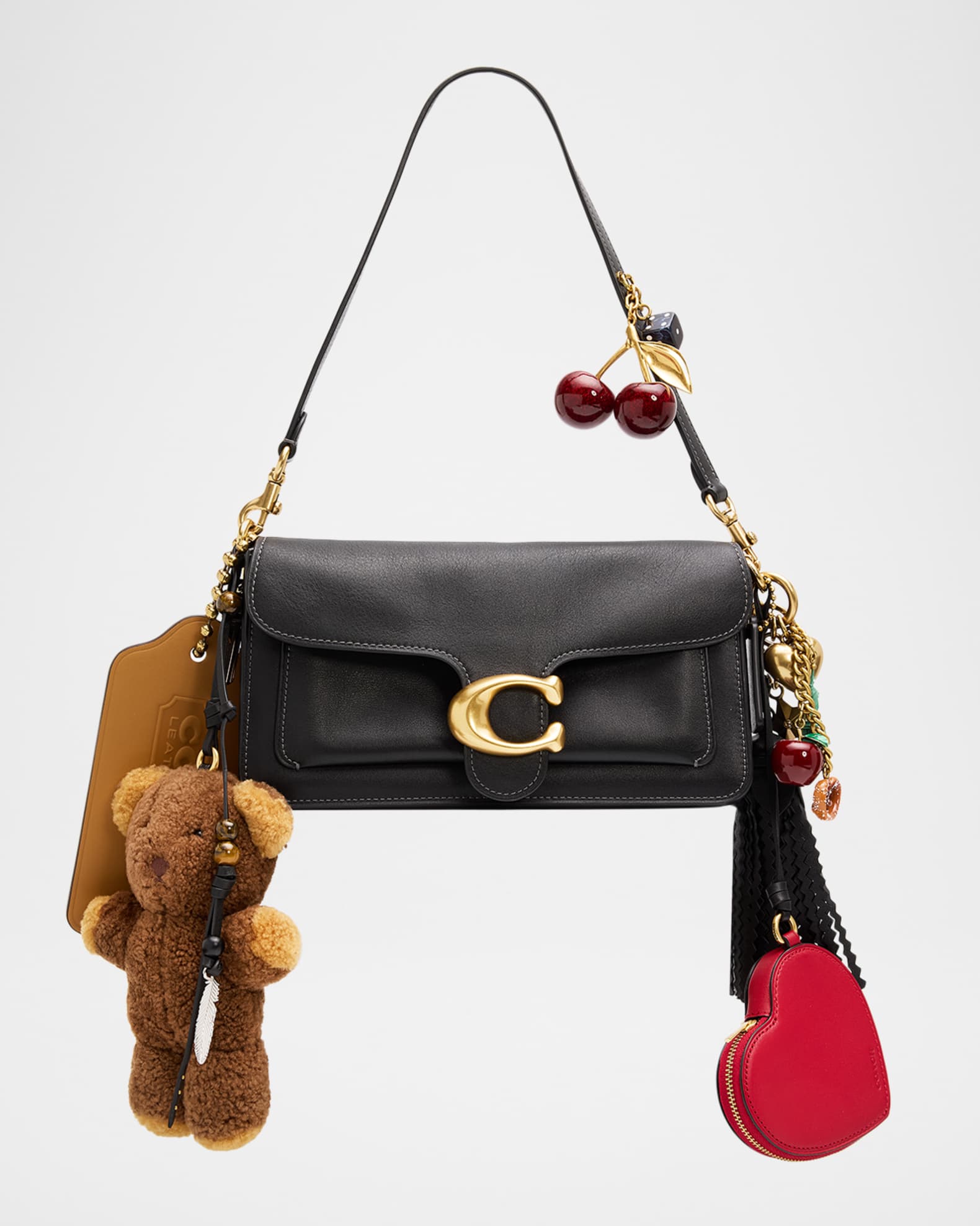 Coach Tabby Grain Leather Shoulder Bag with Charms | Neiman Marcus