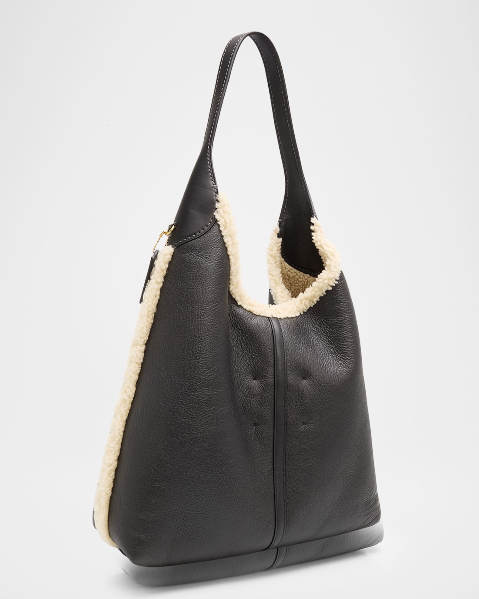 Coach Shearling-Trim Leather Shoulder Bag | Neiman Marcus