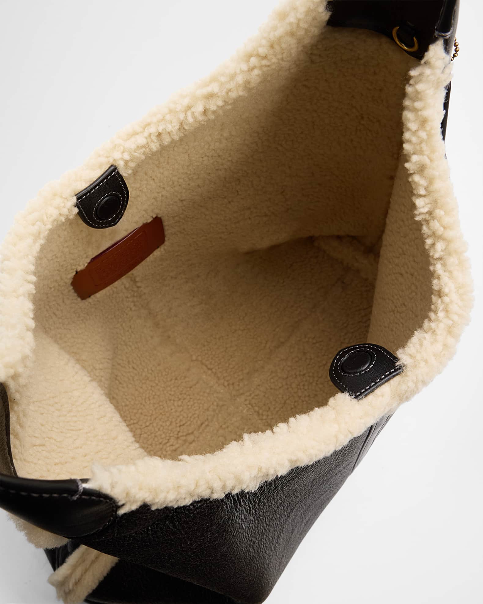 Coach Shearling-Trim Leather Shoulder Bag | Neiman Marcus