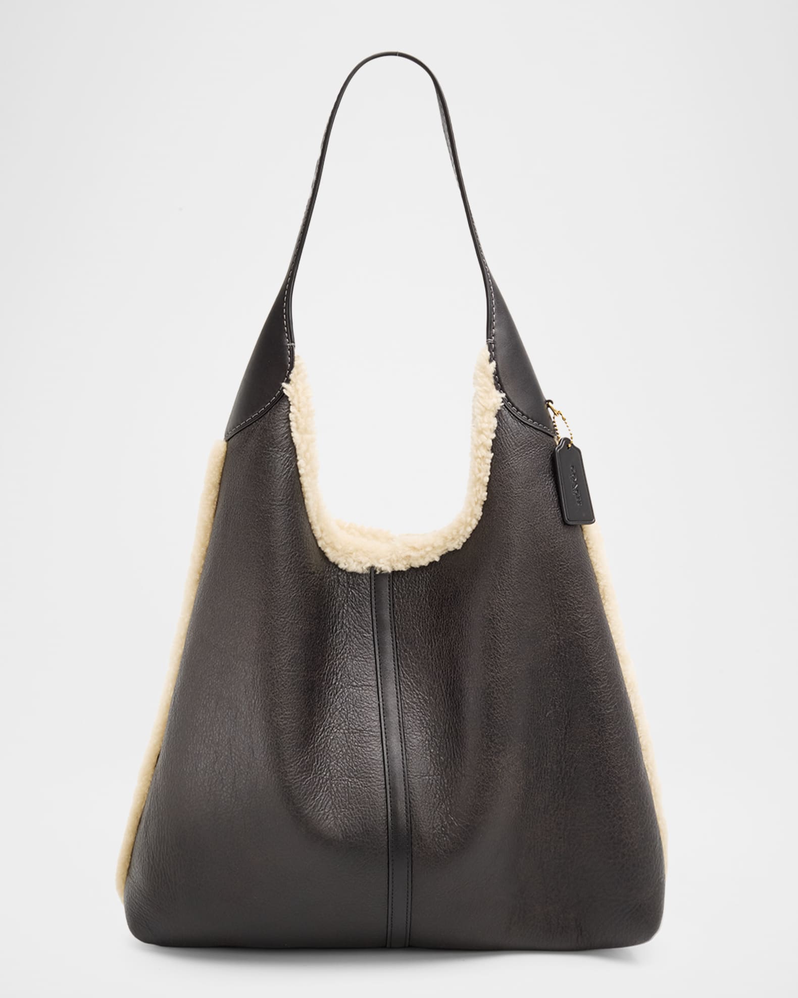 Coach Shearling-Trim Leather Shoulder Bag | Neiman Marcus