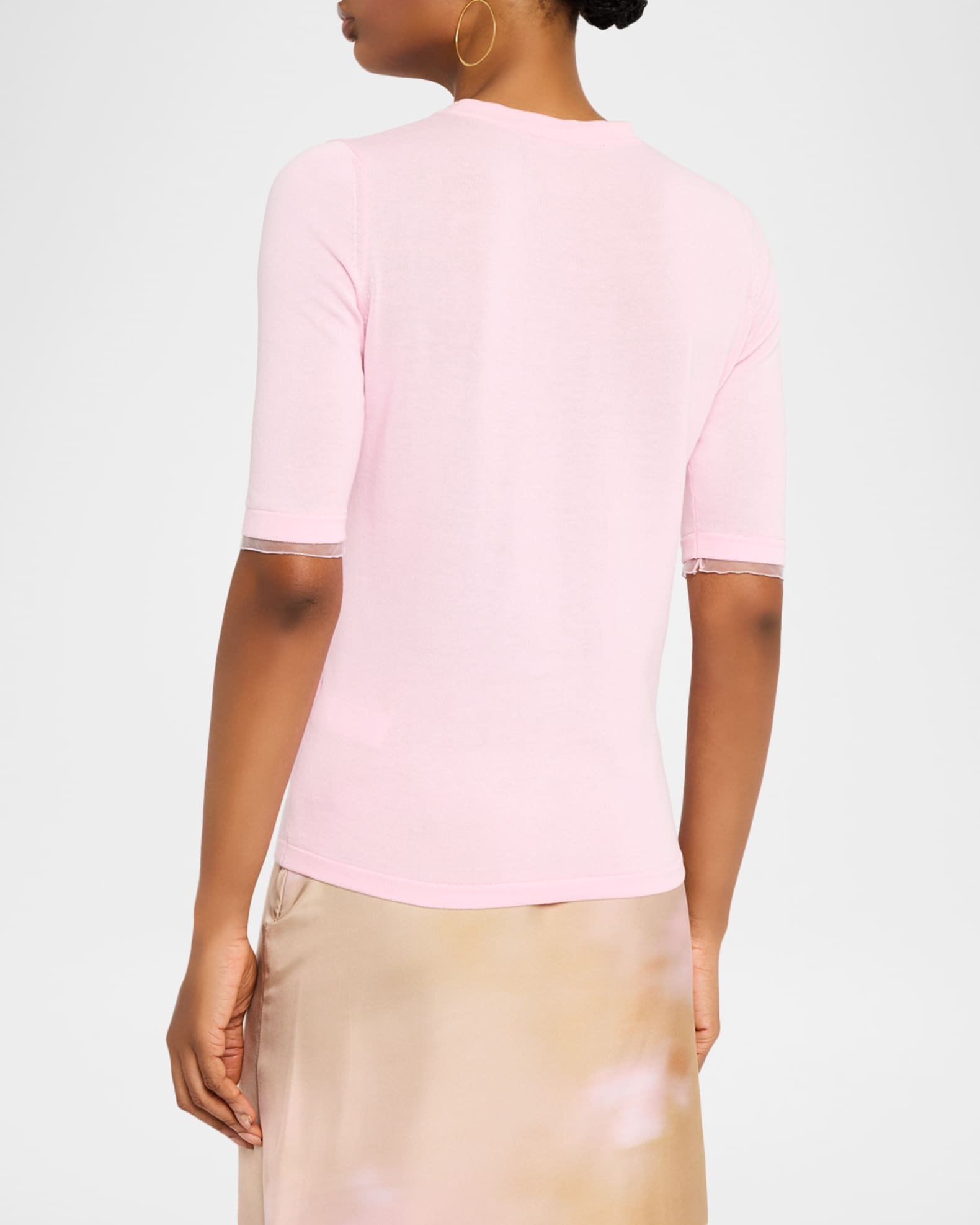 FABIANA FILIPPI Tulle-Trim Cotton Crewneck Sweater | Neiman Marcus