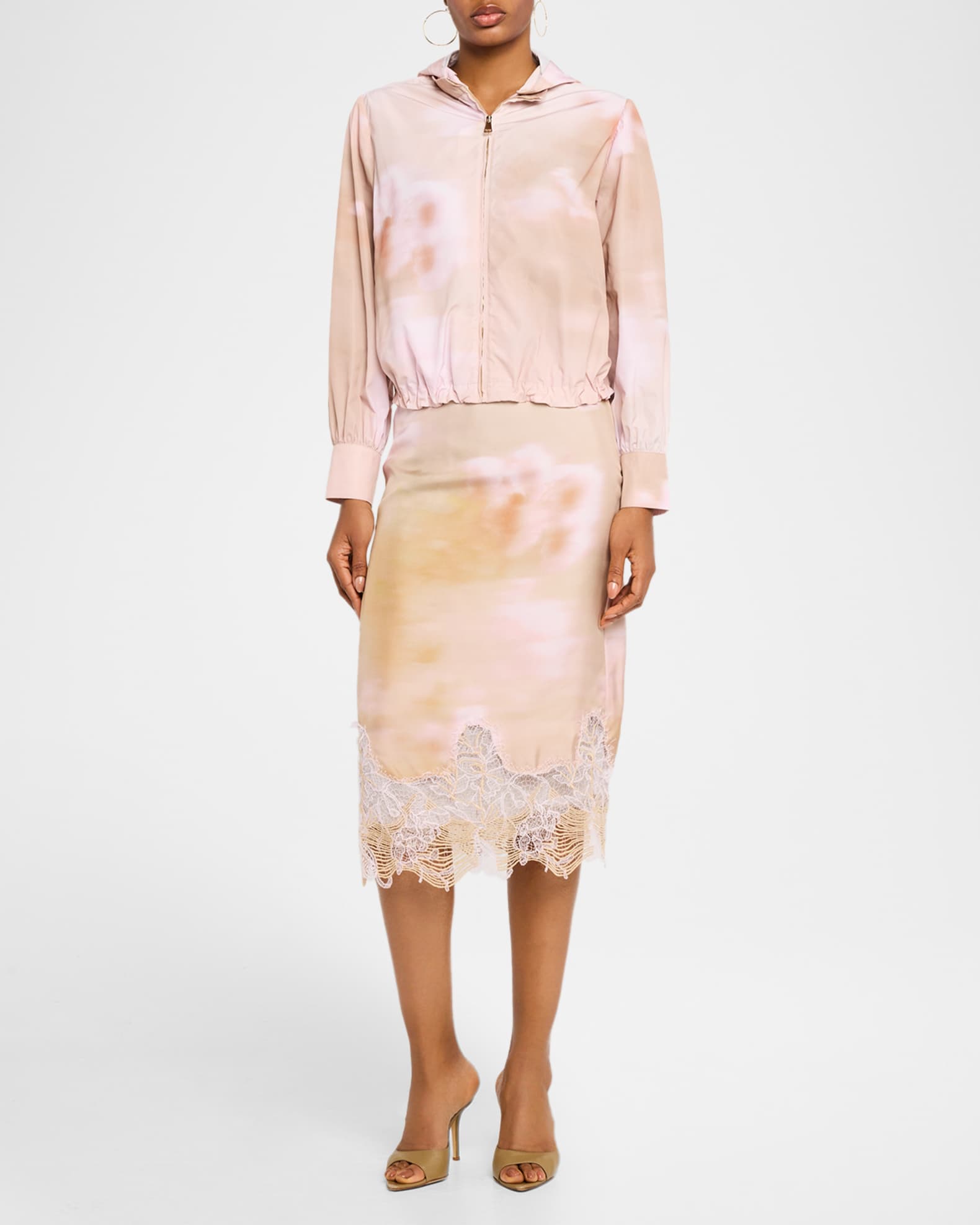 FABIANA FILIPPI Hooded Dappled-Print Taffeta Jacket | Neiman Marcus