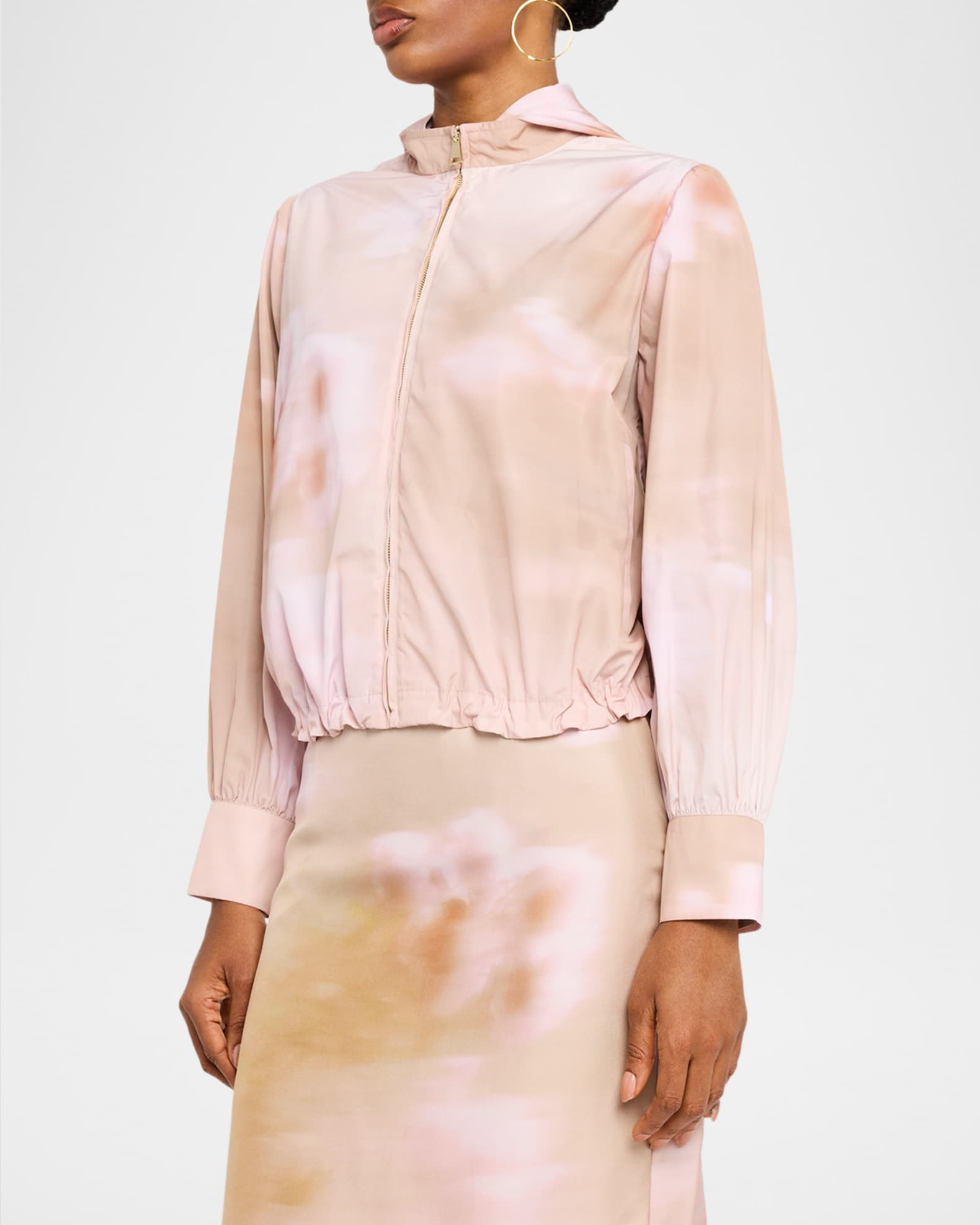 FABIANA FILIPPI Hooded Dappled-Print Taffeta Jacket | Neiman Marcus