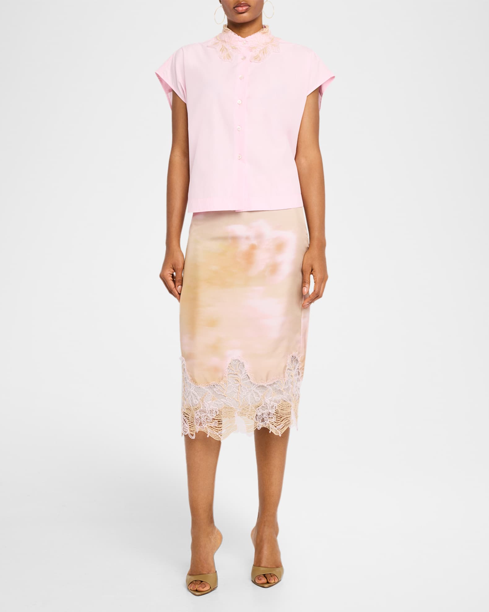 FABIANA FILIPPI Lace-Trim Cotton Poplin Shirt | Neiman Marcus