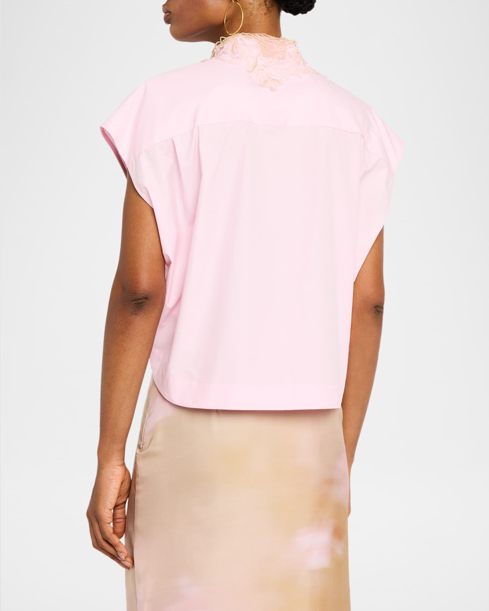 FABIANA FILIPPI Lace-Trim Cotton Poplin Shirt | Neiman Marcus