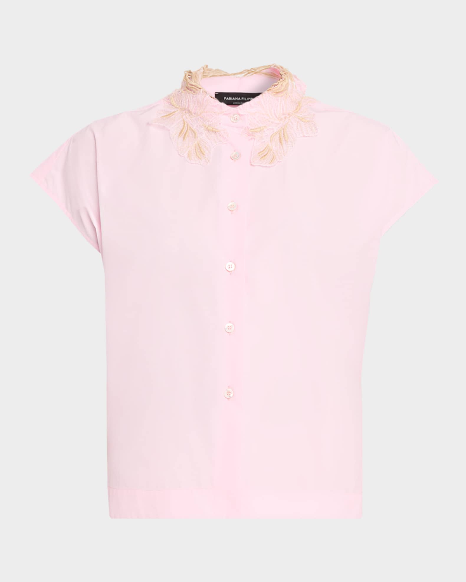 FABIANA FILIPPI Lace-Trim Cotton Poplin Shirt | Neiman Marcus