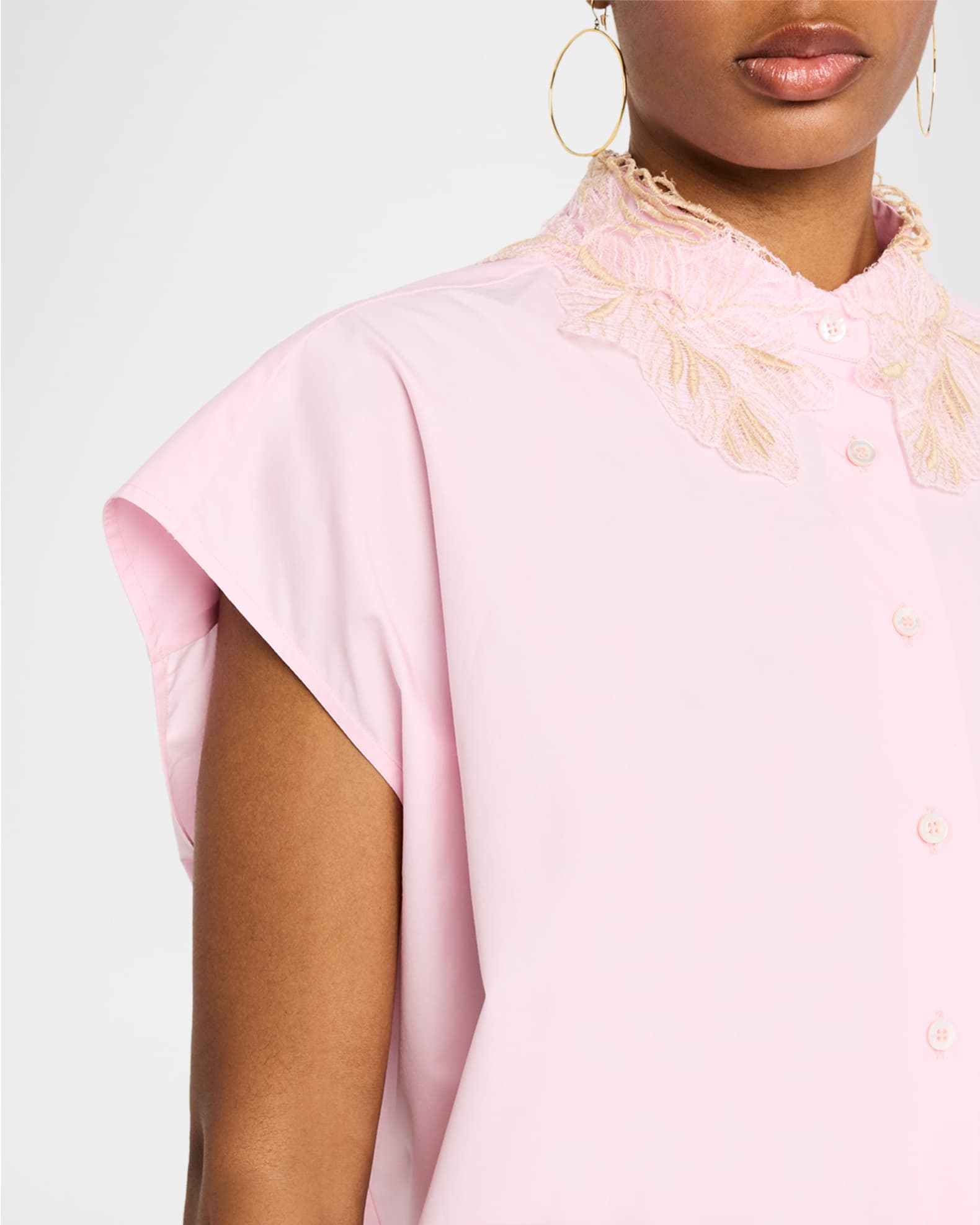FABIANA FILIPPI Lace-Trim Cotton Poplin Shirt | Neiman Marcus