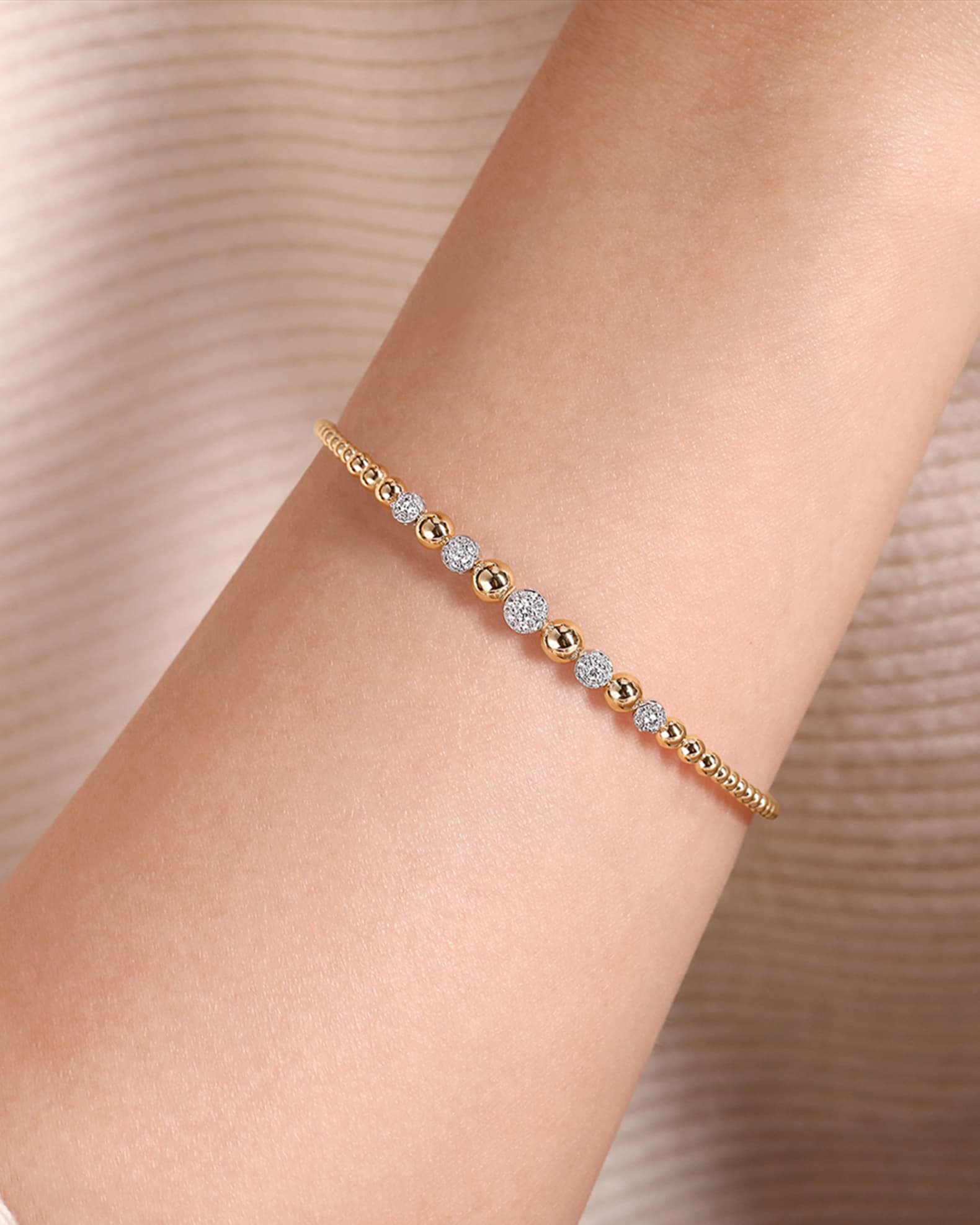 Gabriel & Co 14K Yellow and White Gold Bujukan Diamond Stations Bangle ...