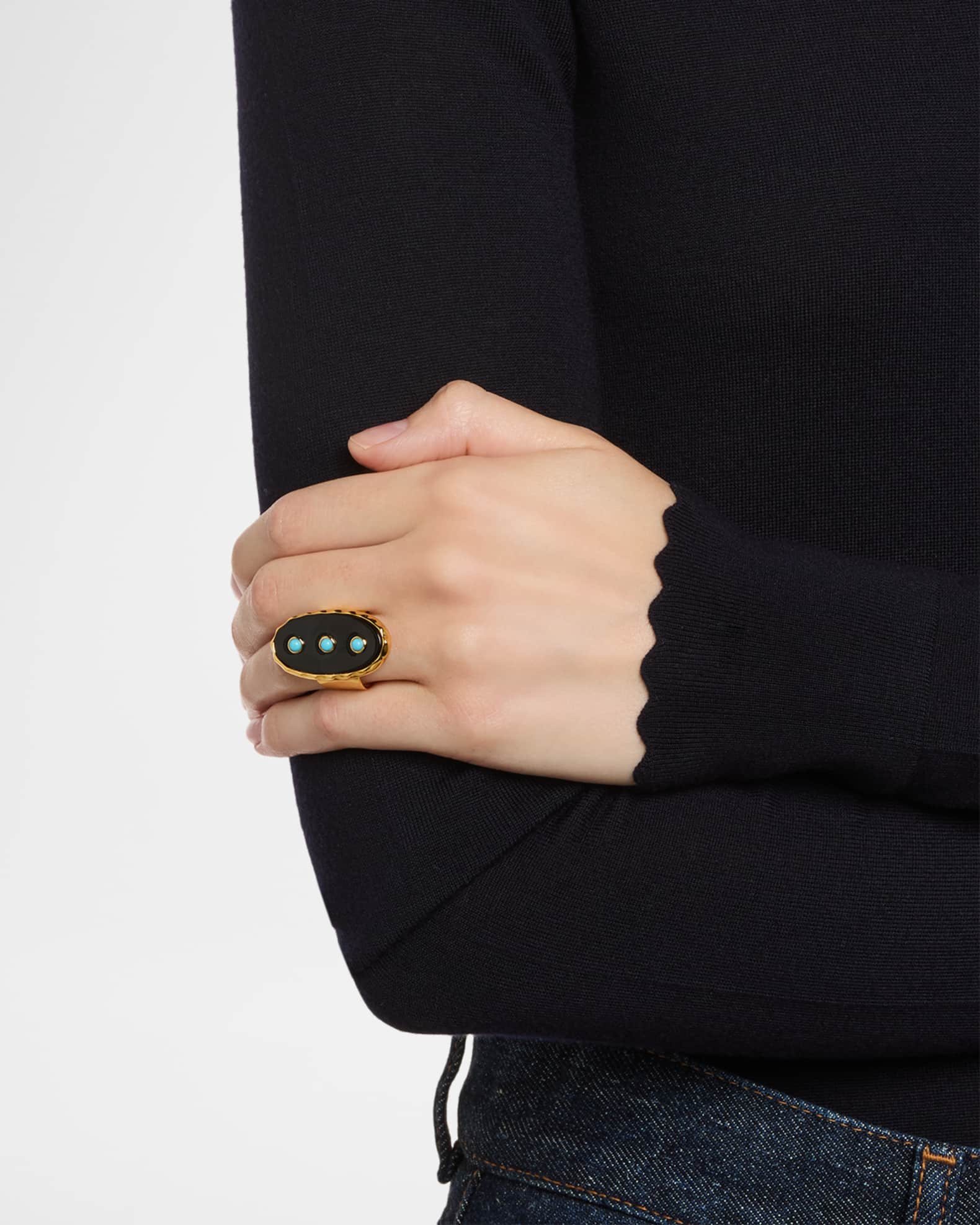 NEST Jewelry Black Onyx Turquoise Studded Adjustable Ring | Neiman Marcus