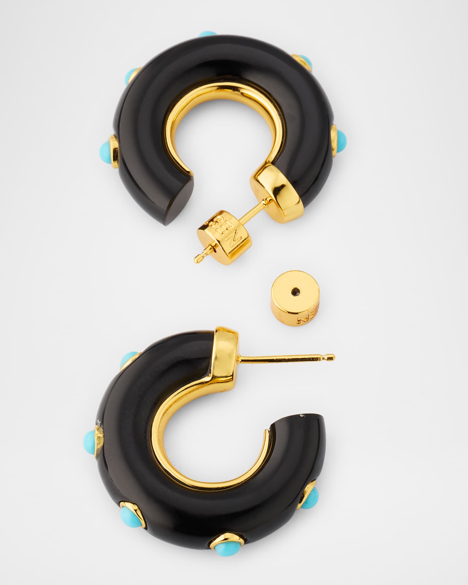 NEST Jewelry Black Onyx Turquoise Studded Hoop Earrings | Neiman Marcus