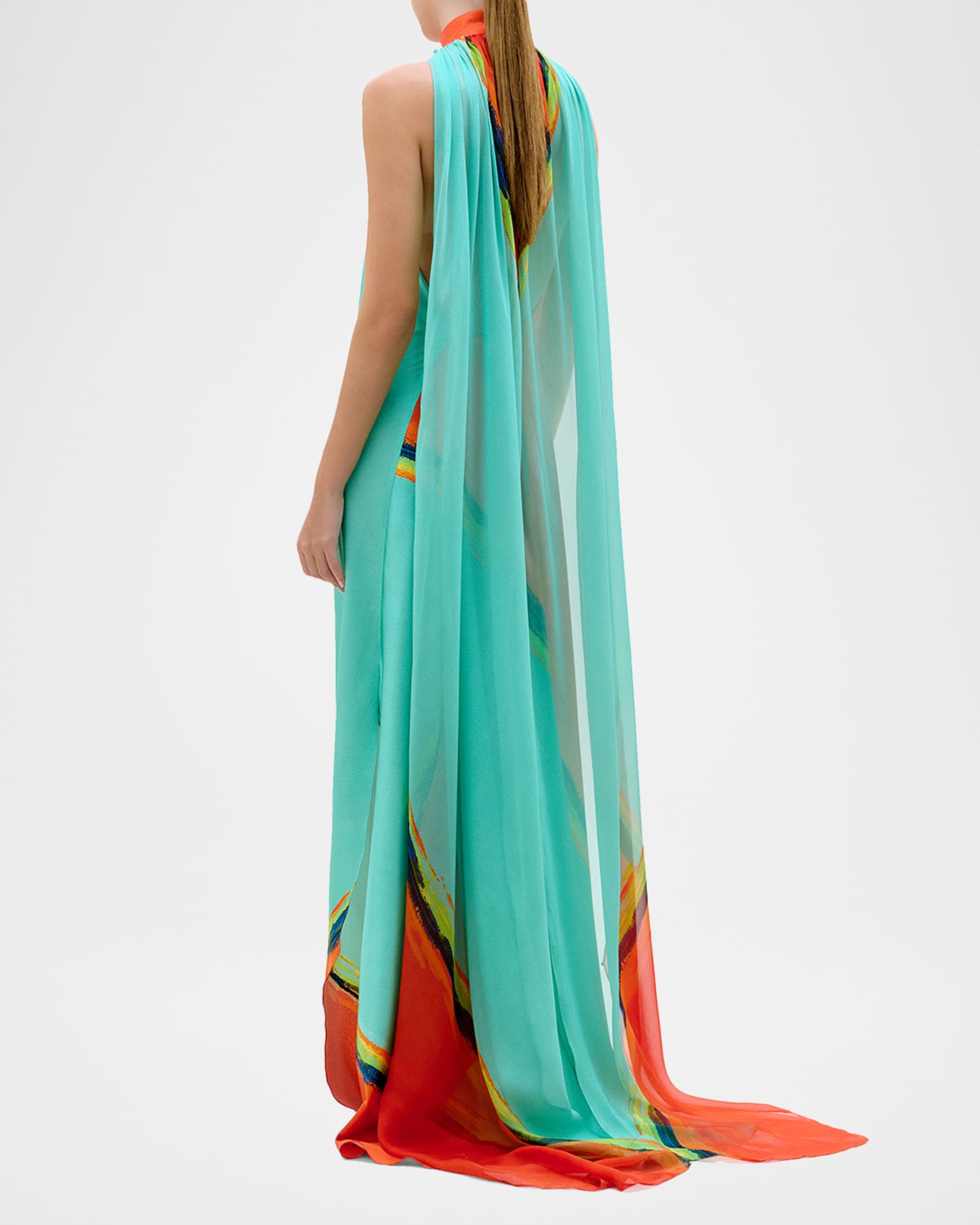 Silvia Tcherassi Sabina Cape Halter Maxi Dress | Neiman Marcus
