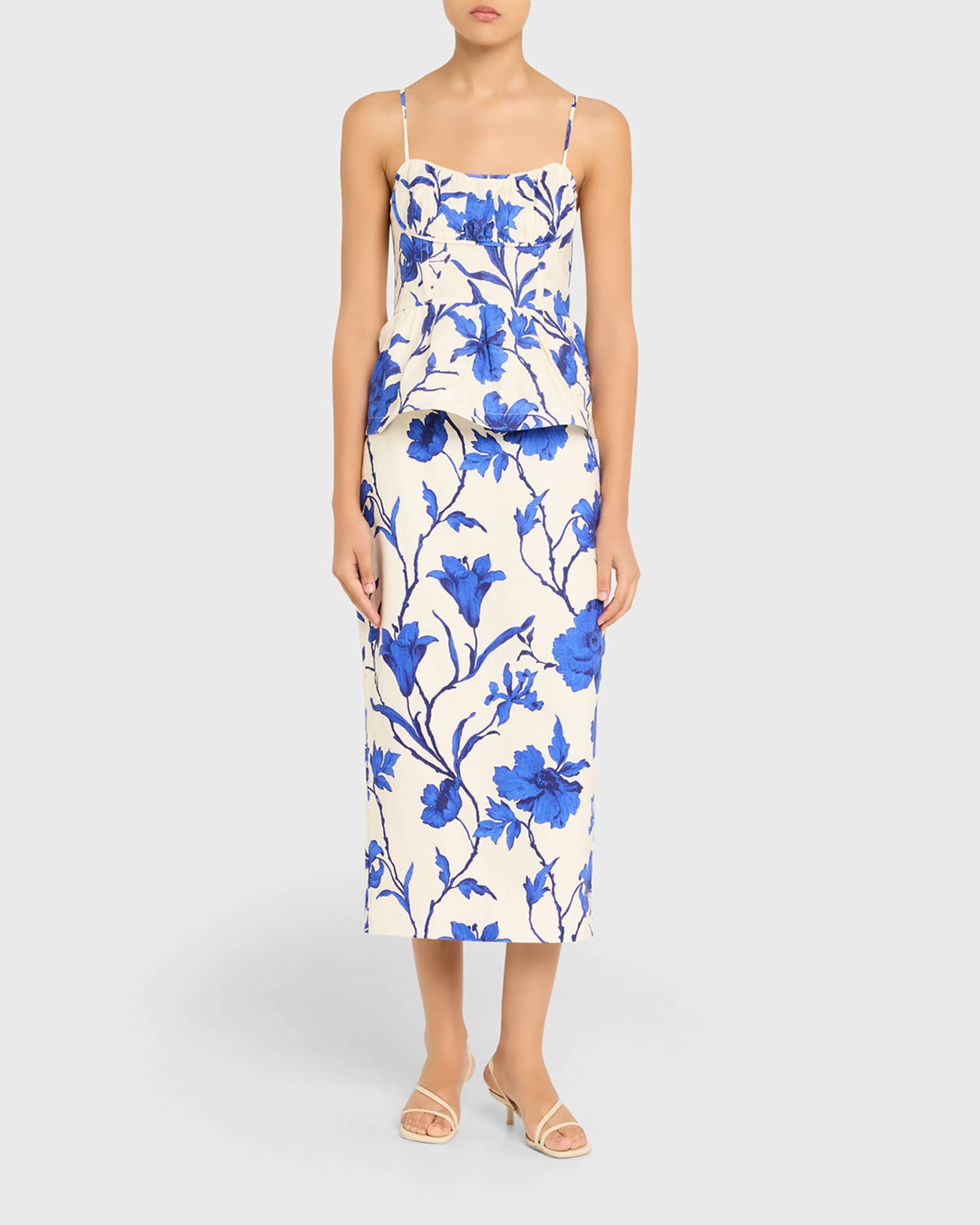 Cara Cara Alba Printed Fit-&-Flare Linen Top | Neiman Marcus