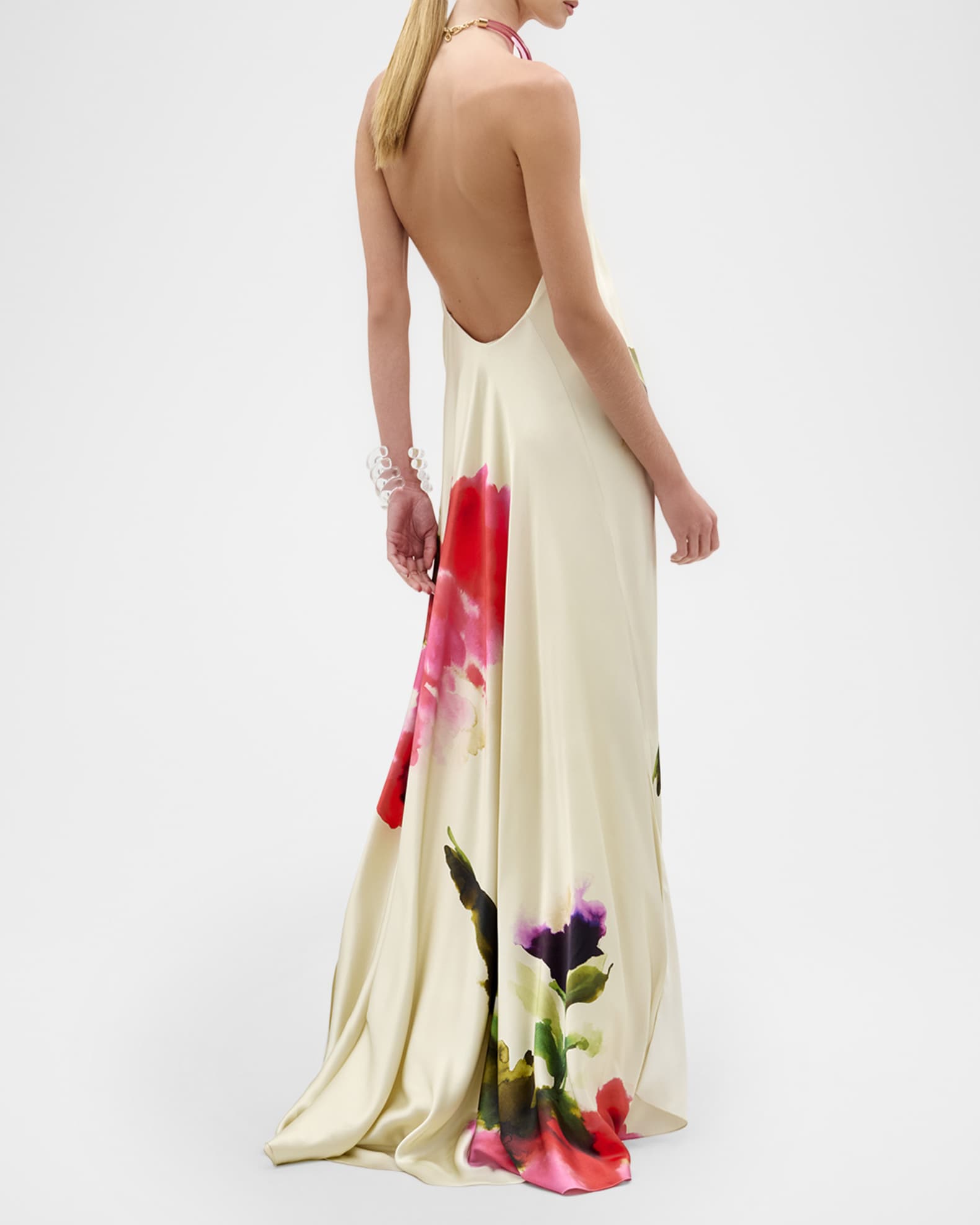 Silvia Tcherassi Jesse Watercolor-Print Backless Halter Dress | Neiman ...