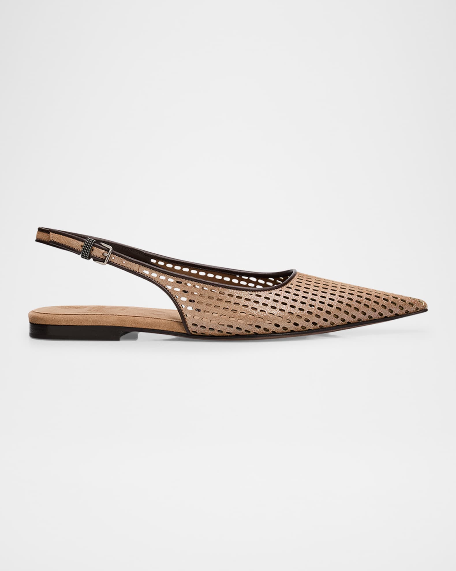 Brunello Cucinelli Perforated Leather Slingback Flats | Neiman Marcus