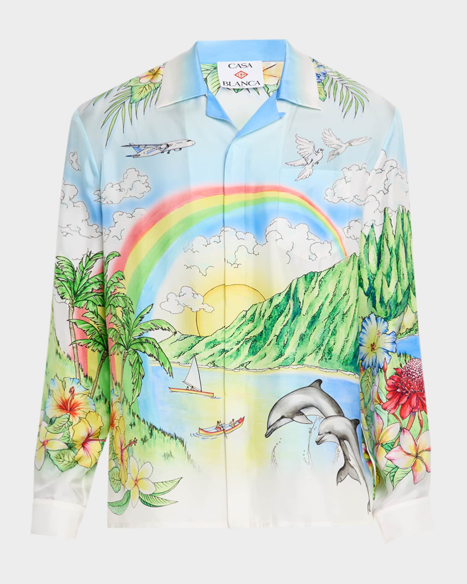 CASABLANCA Men's Aloha Silk Concealed Button-Down Shirt | Neiman Marcus