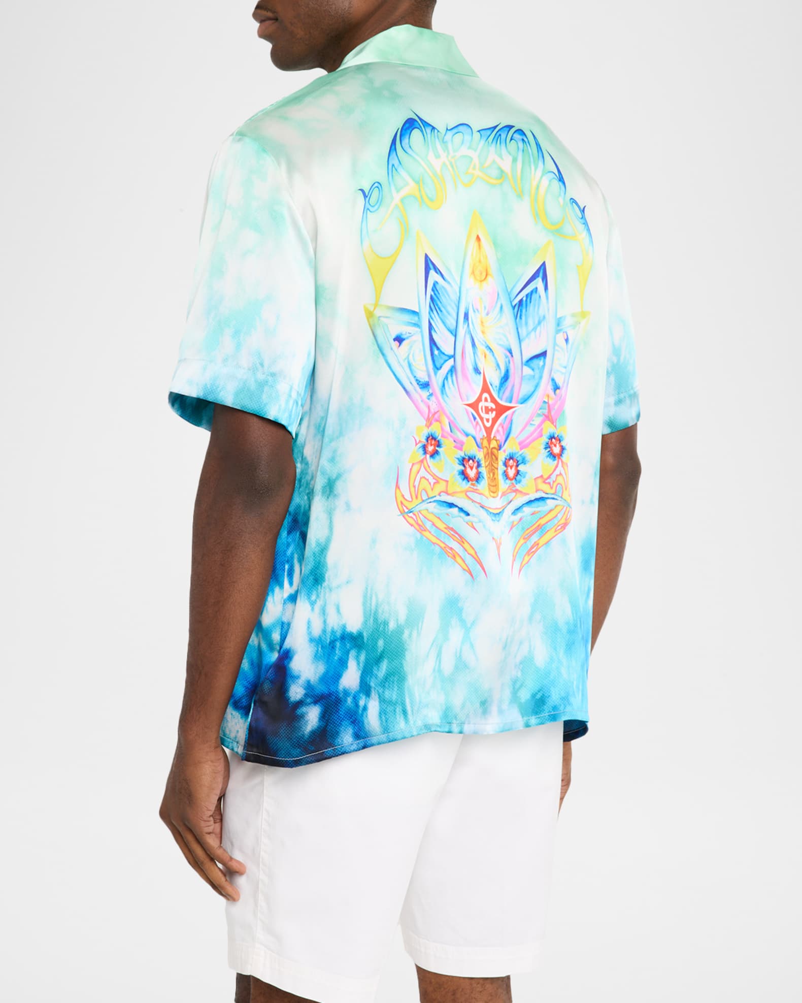 CASABLANCA Men's Silk Surf Lotus Tie-Dye Short-Sleeve Shirt | Neiman Marcus