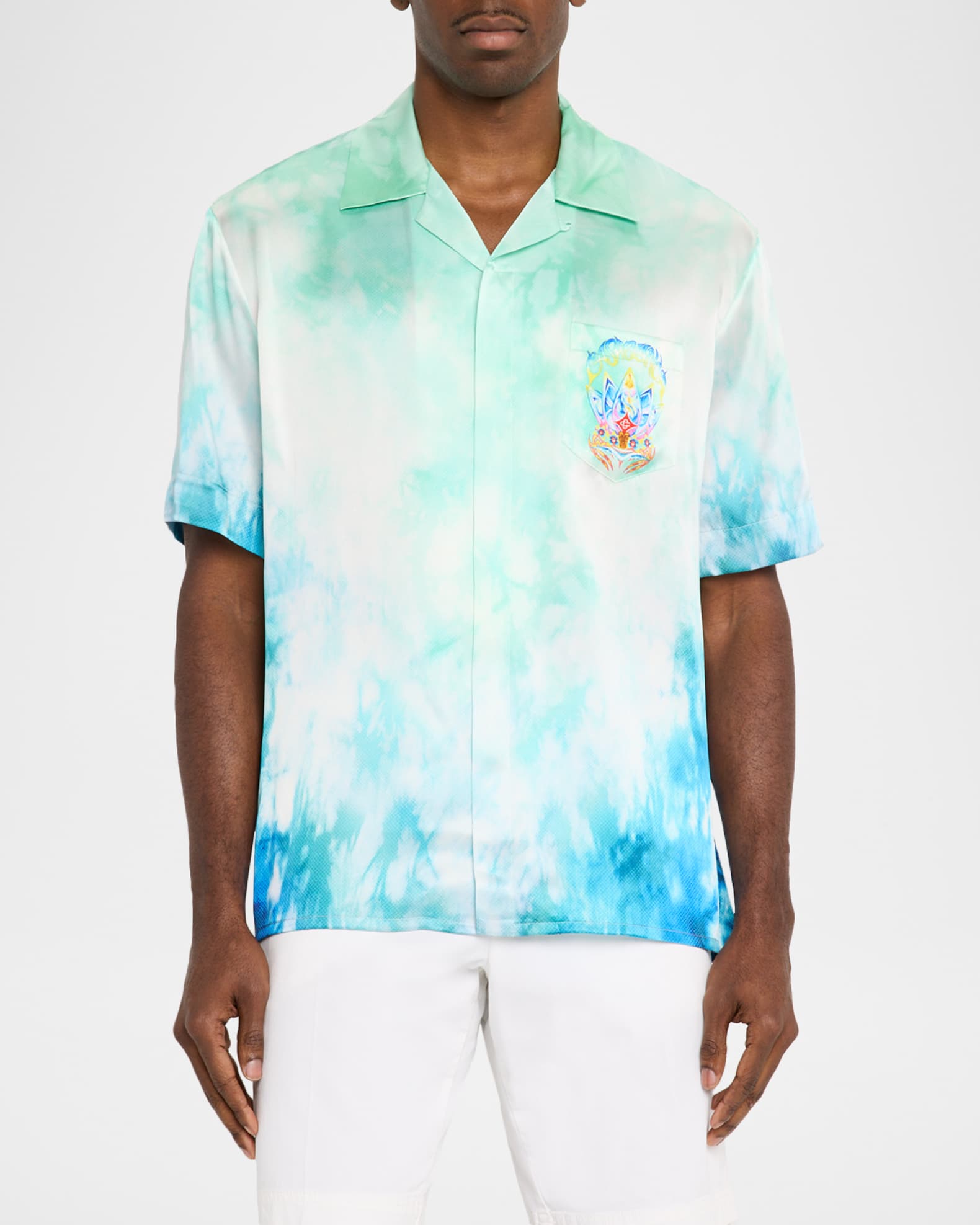 CASABLANCA Men's Silk Surf Lotus Tie-Dye Short-Sleeve Shirt | Neiman Marcus