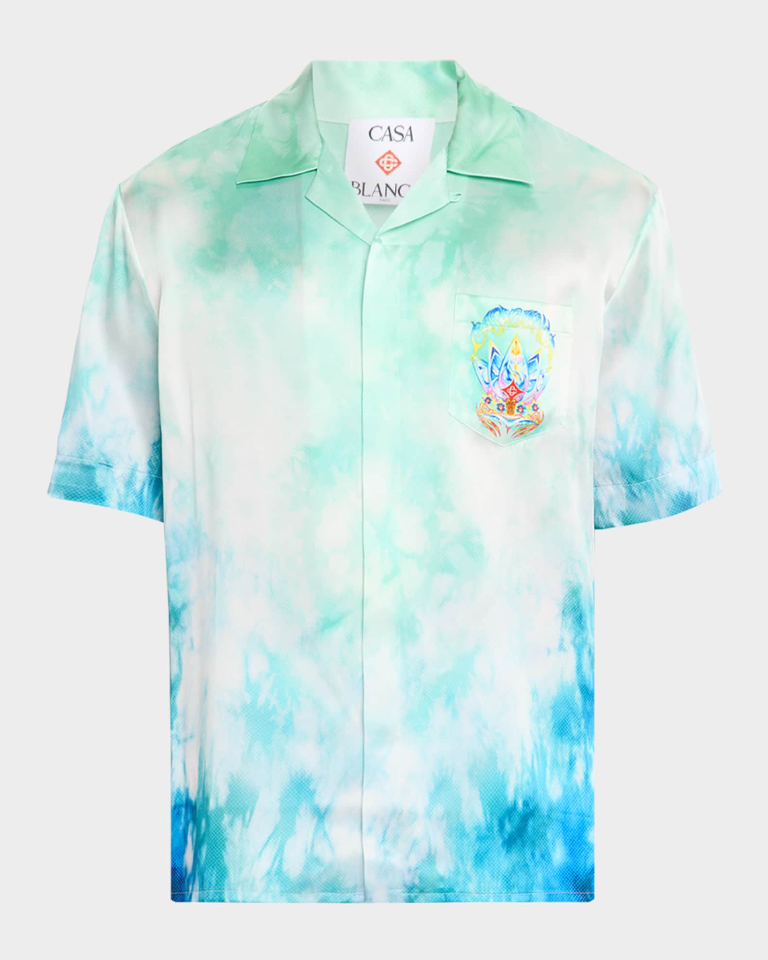 CASABLANCA Men's Silk Surf Lotus Tie-Dye Short-Sleeve Shirt | Neiman Marcus