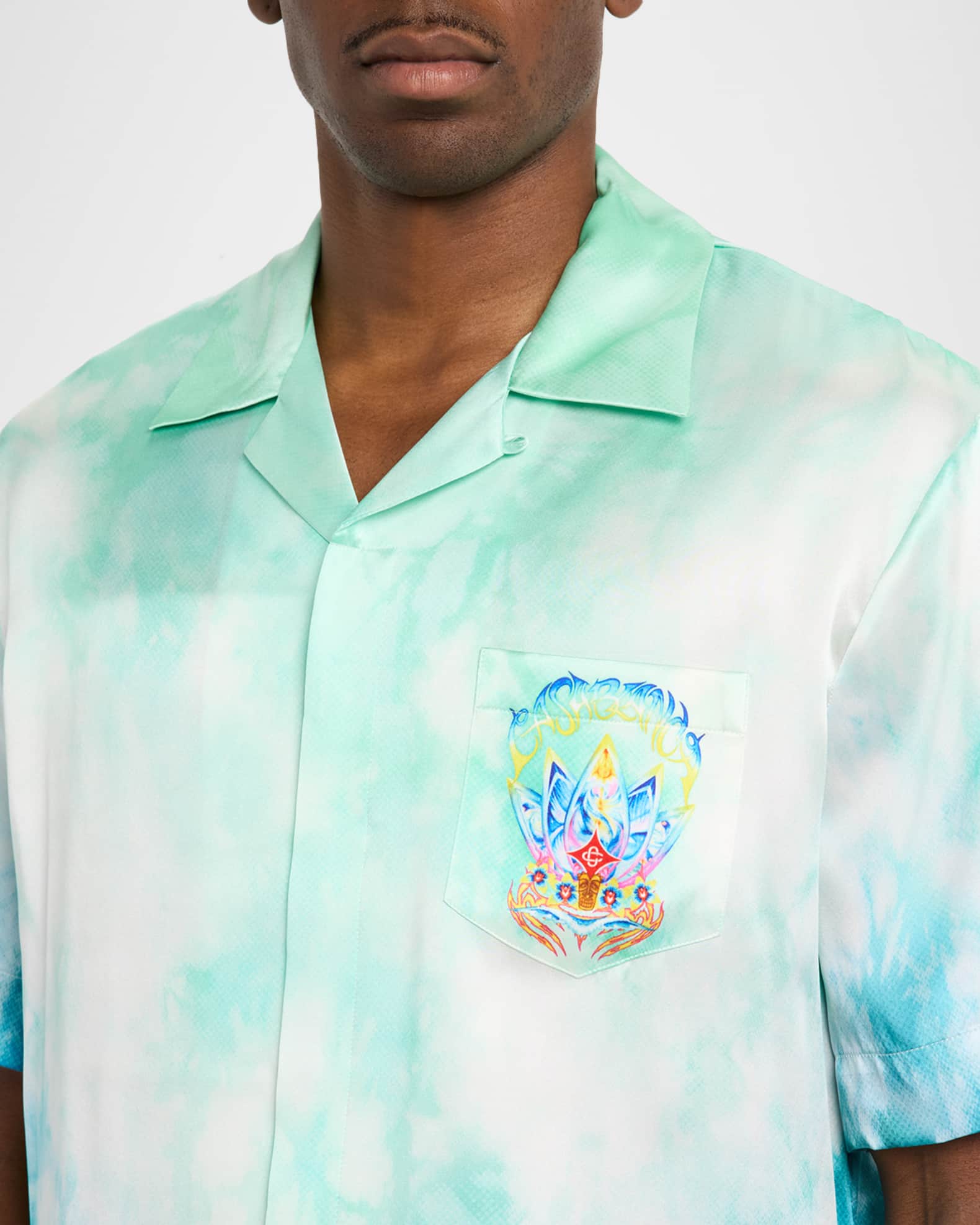 CASABLANCA Men's Silk Surf Lotus Tie-Dye Short-Sleeve Shirt | Neiman Marcus