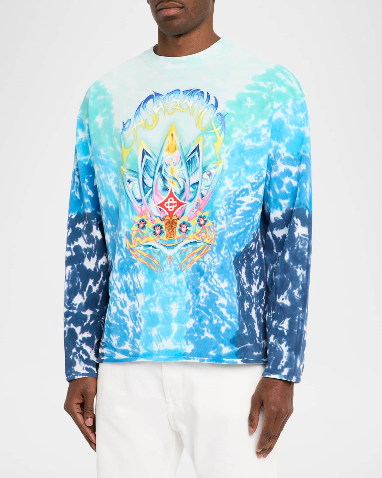 CASABLANCA Men's Organic Cotton Surf Lotus Tie-Dye Long-Sleeve T-Shirt ...