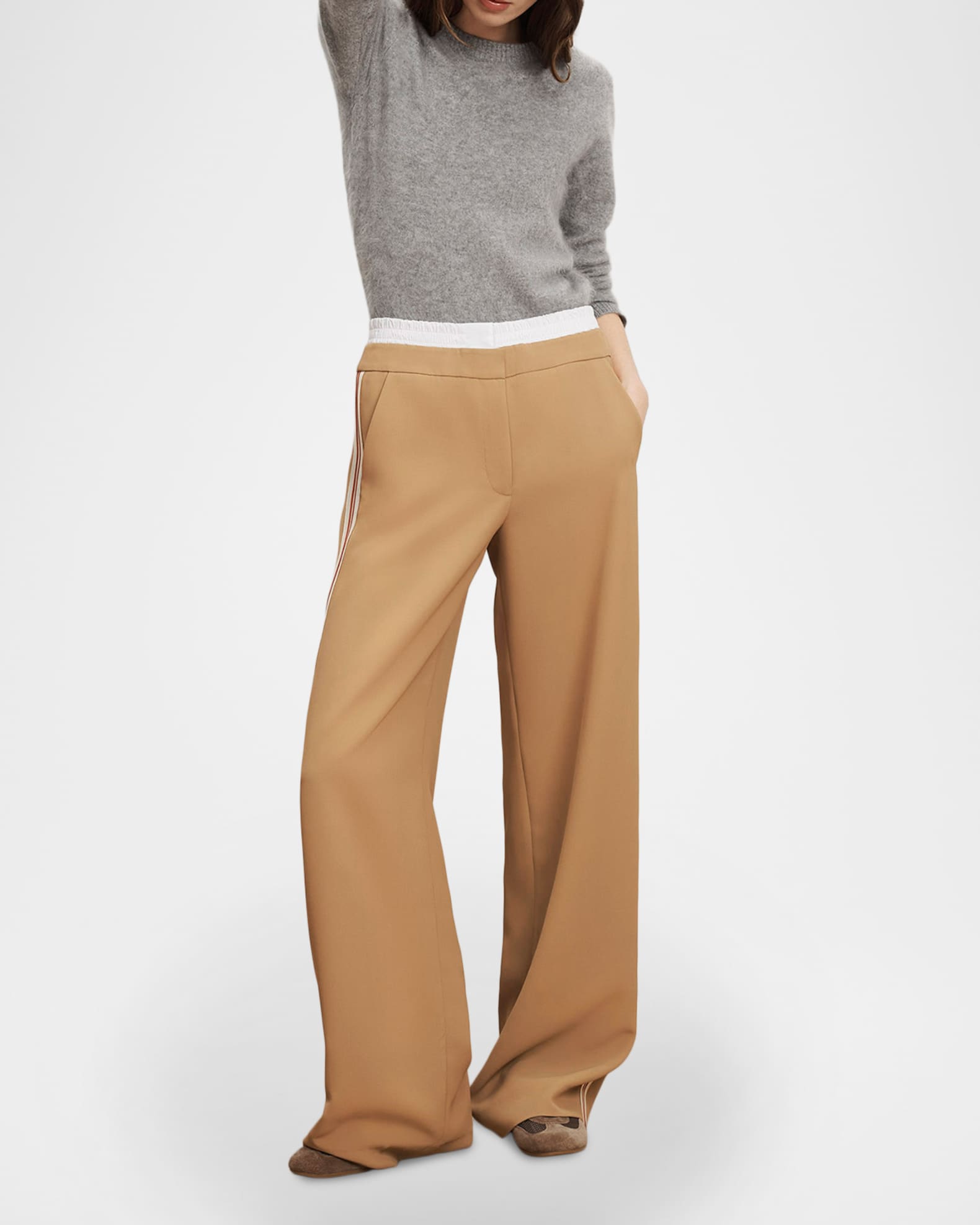 Veronica Beard Eugene Side-Stripe Wide-Leg Trousers | Neiman Marcus