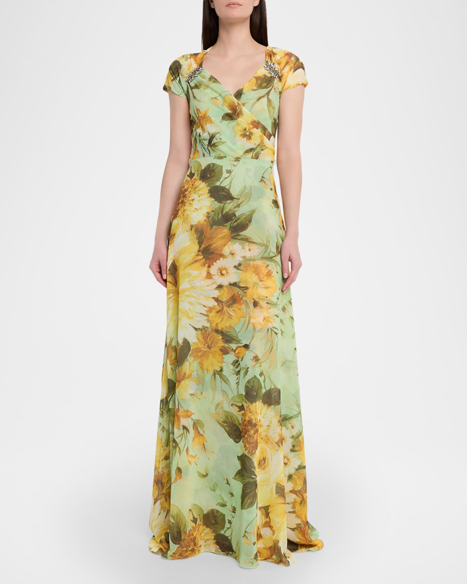 Chiara Boni La Petite Robe Slavka Belted Floral-Print Georgette Gown ...