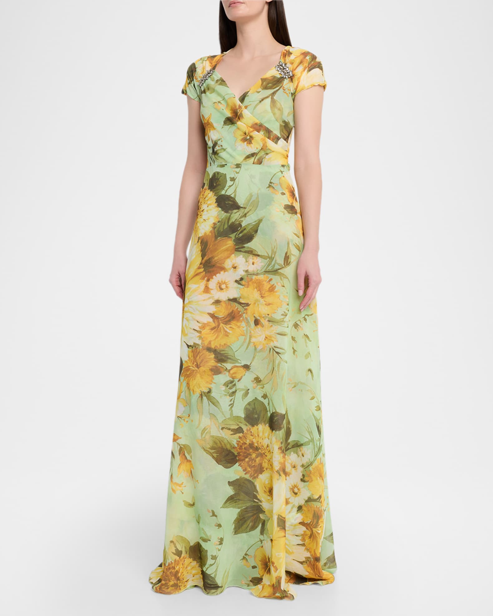 Chiara Boni La Petite Robe Slavka Belted Floral-Print Georgette Gown ...