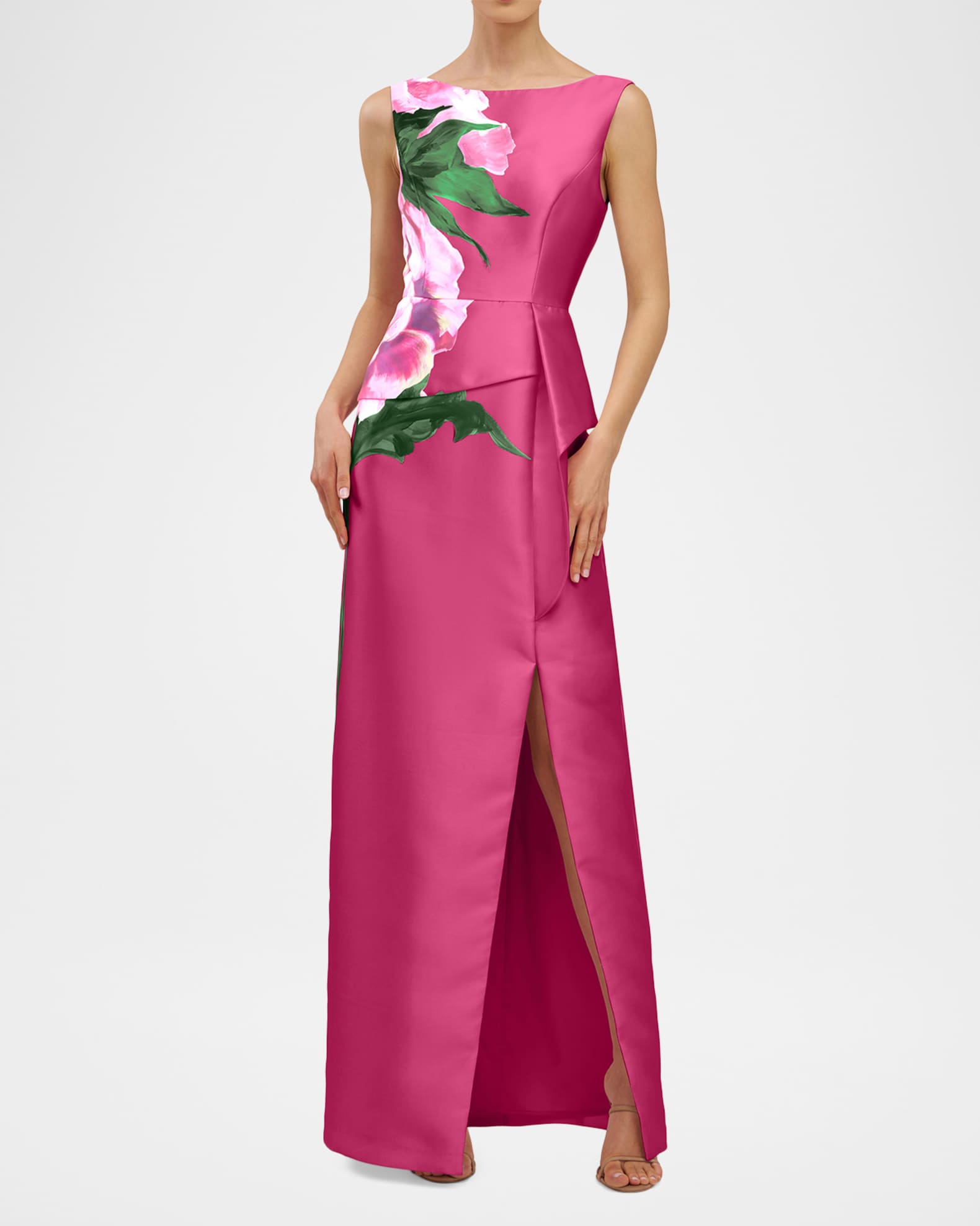 Kay Unger New York Luciana Floral-Print Mikado Column Gown | Neiman Marcus