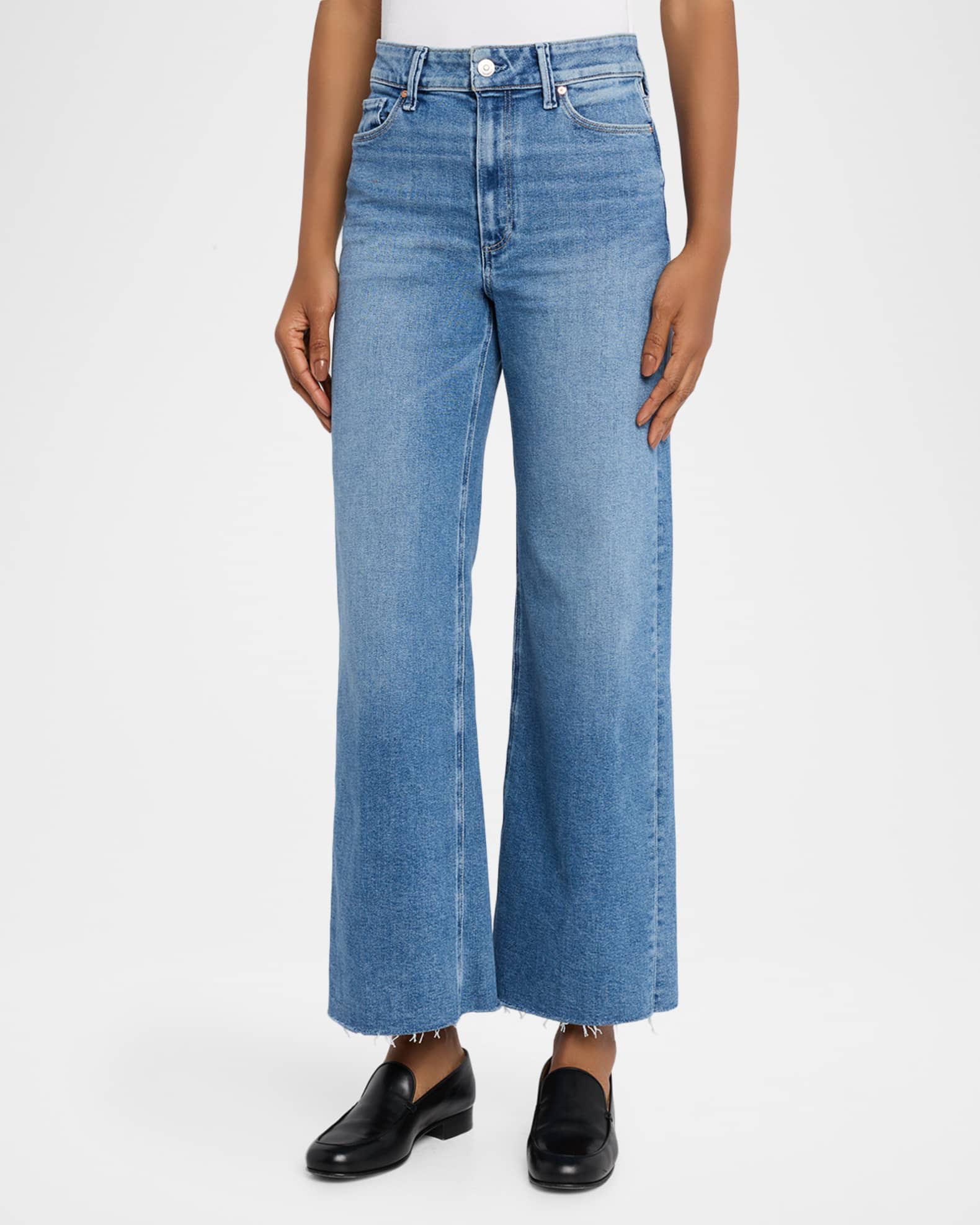 PAIGE Anessa Wide Raw-Hem Jeans | Neiman Marcus