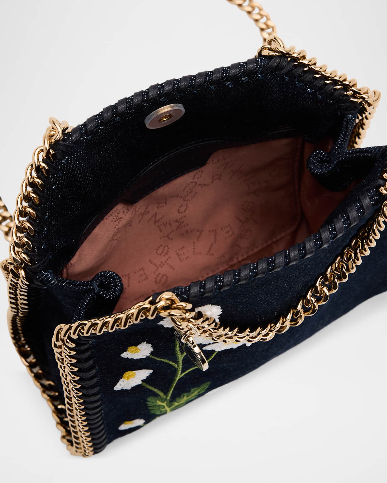 Stella McCartney Falabella Tiny Embroidered Denim Top-Handle Bag ...