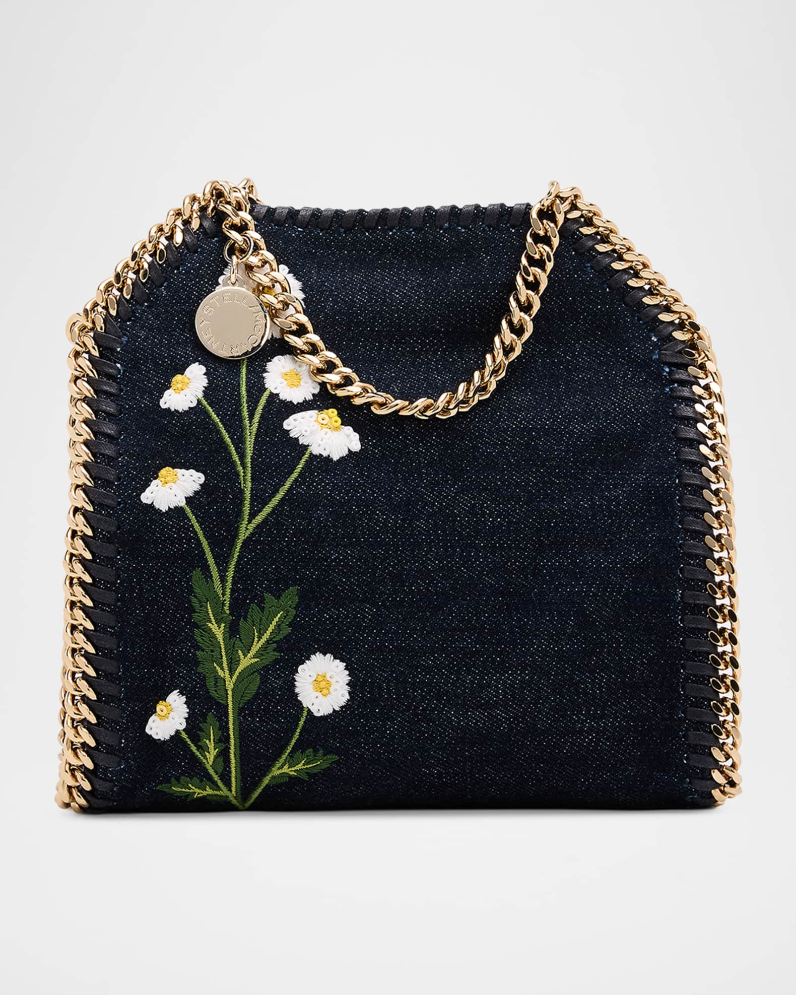 Stella McCartney Falabella Tiny Embroidered Denim Top-Handle Bag ...