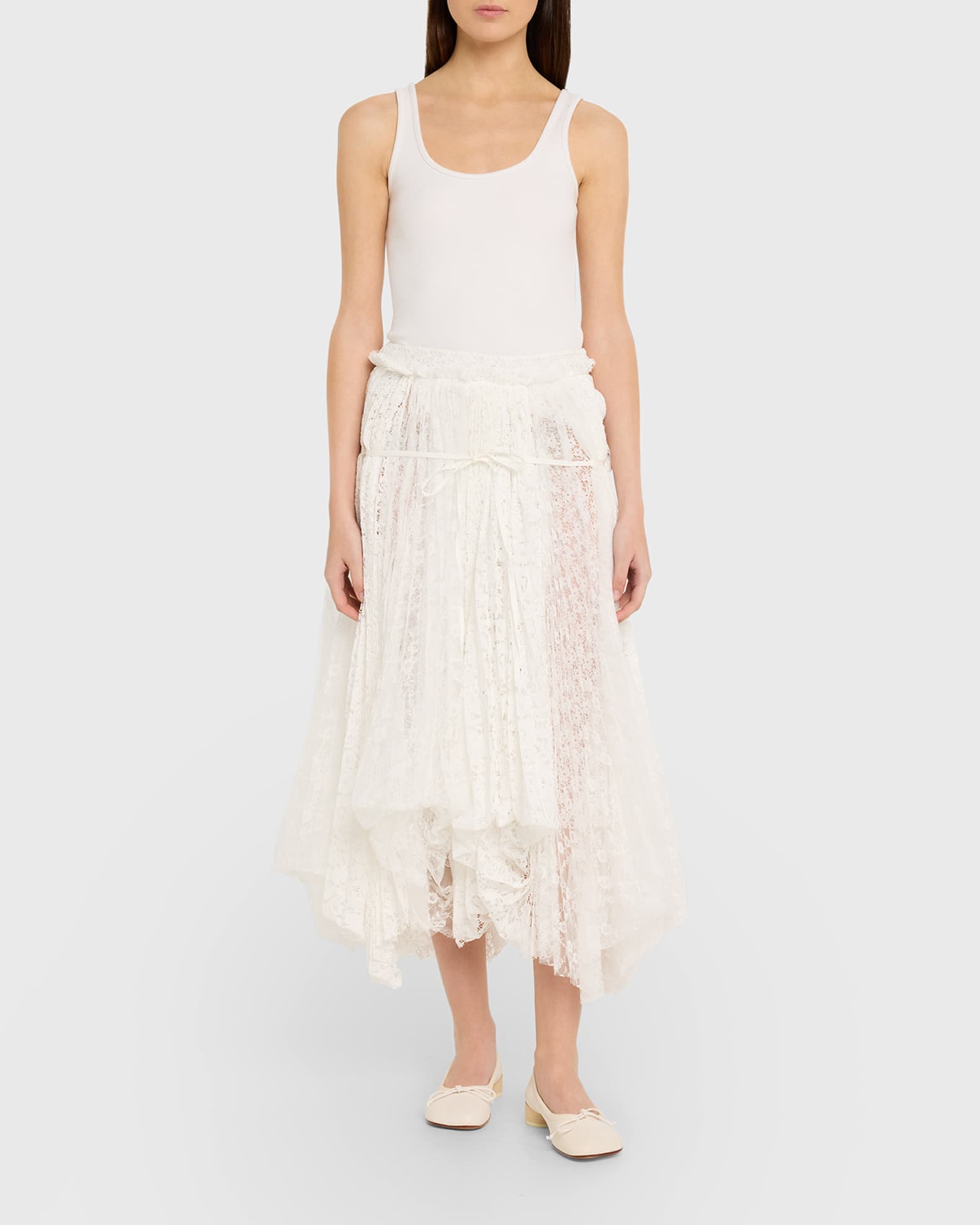 JW Anderson Mixed Lace Asymmetric Midi Skirt | Neiman Marcus