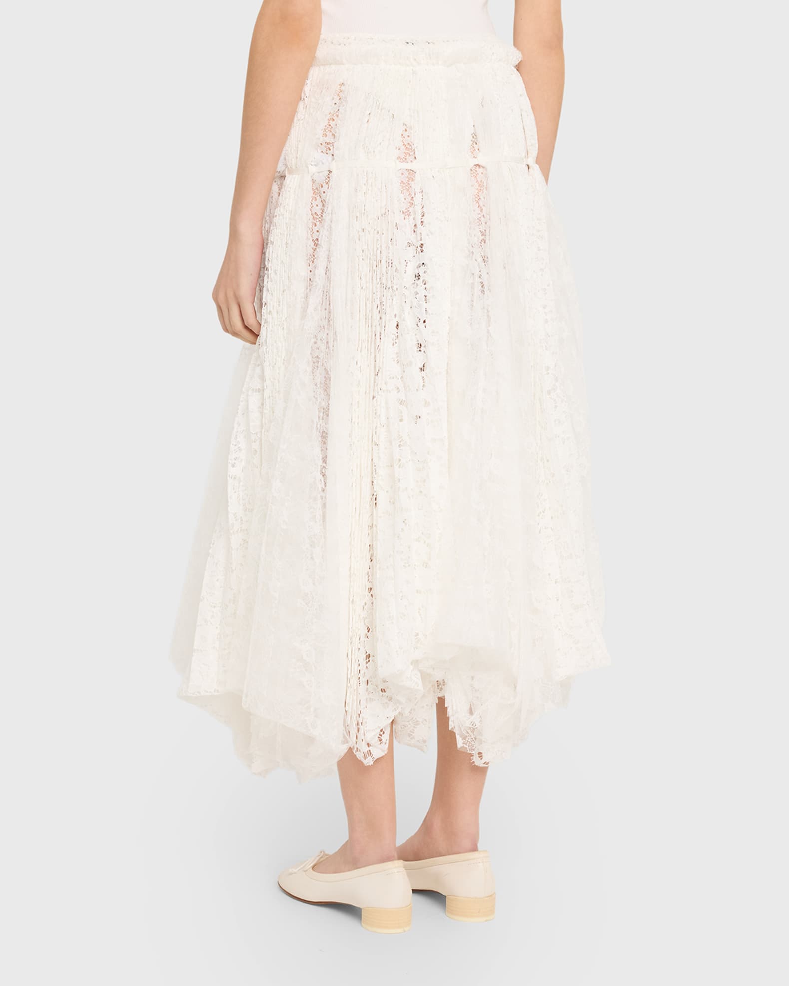 JW Anderson Mixed Lace Asymmetric Midi Skirt | Neiman Marcus