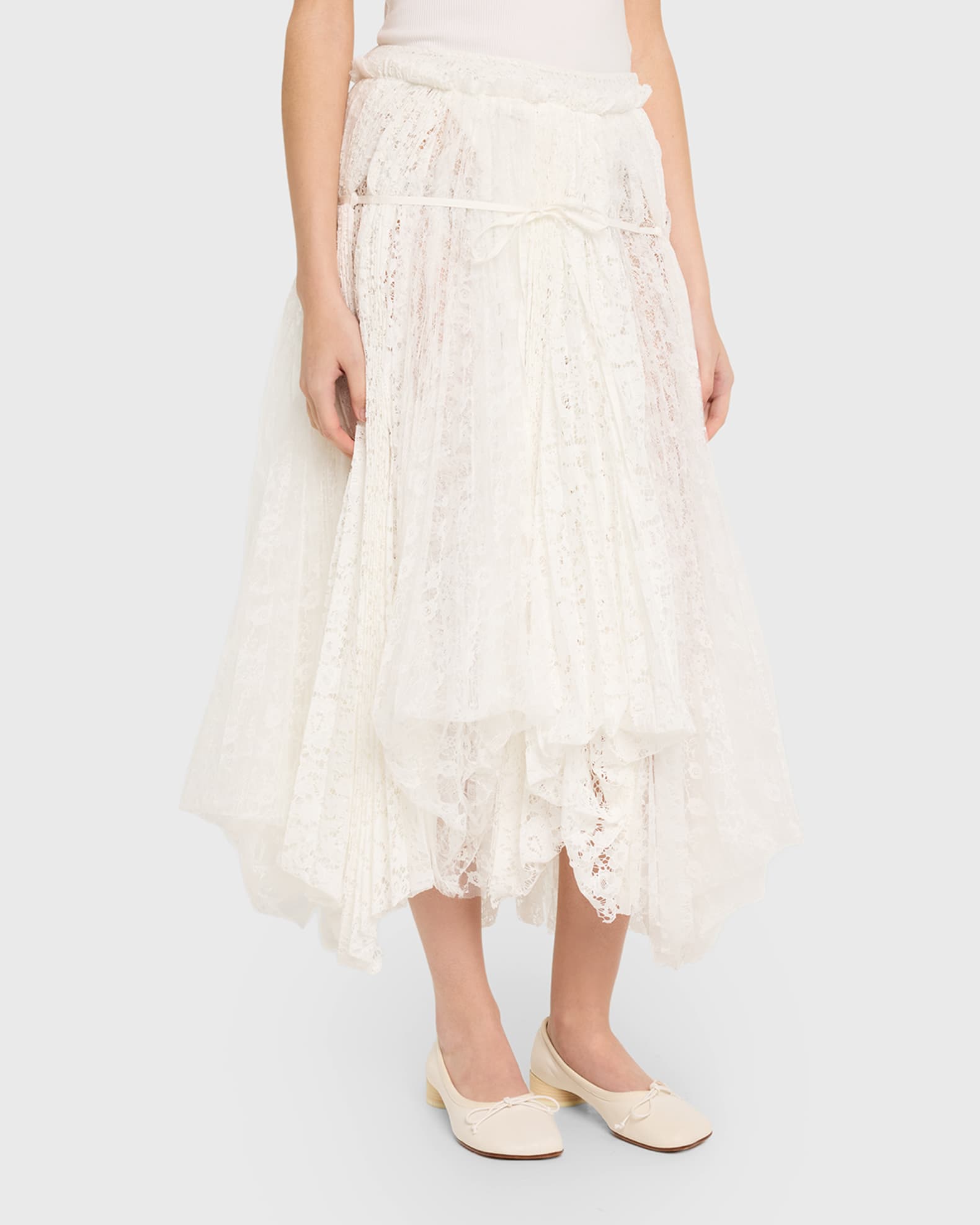 JW Anderson Mixed Lace Asymmetric Midi Skirt | Neiman Marcus