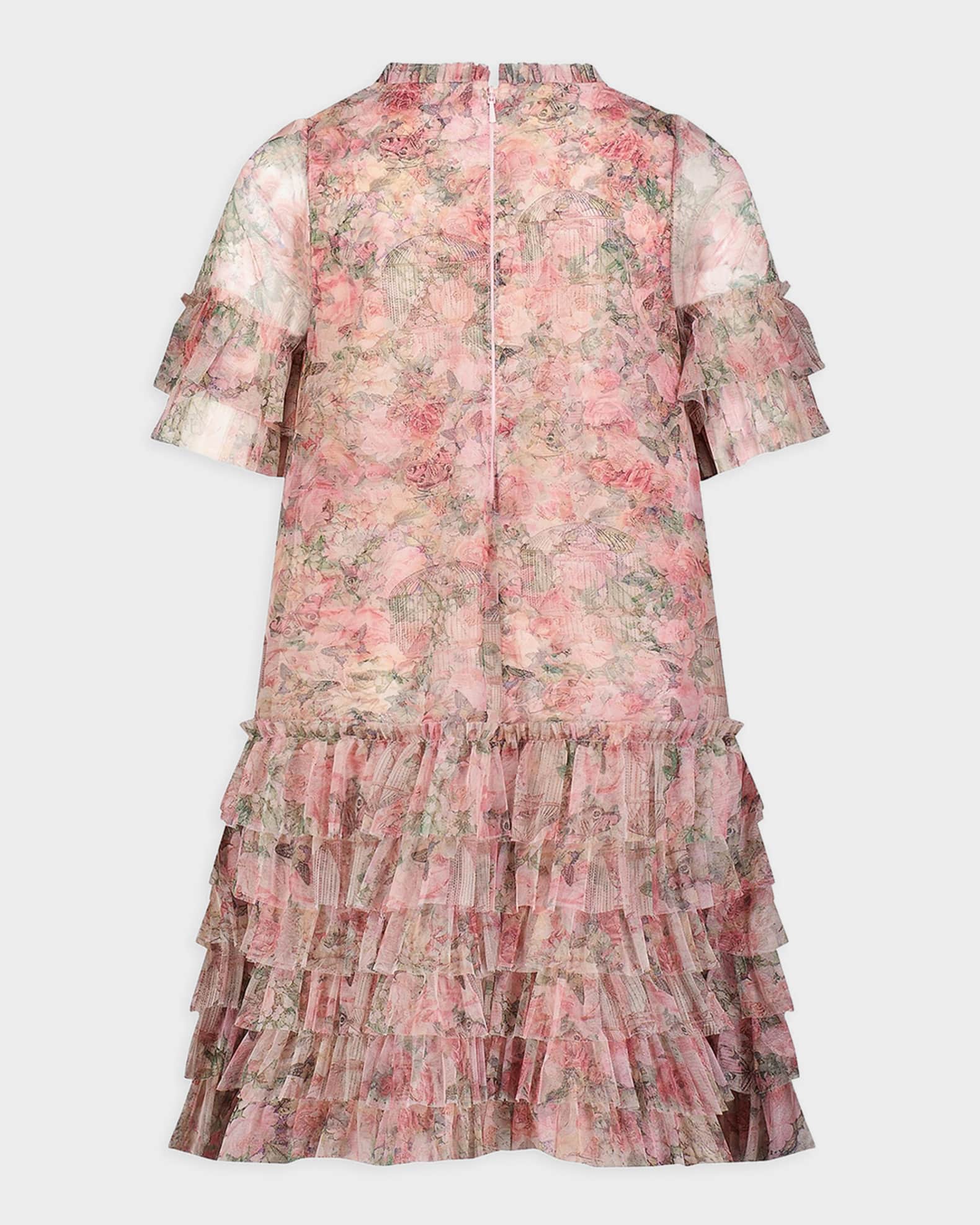 Mac Duggal Girl's Floral-Print Ruffled Mesh Dress, Size 2-14 | Neiman ...