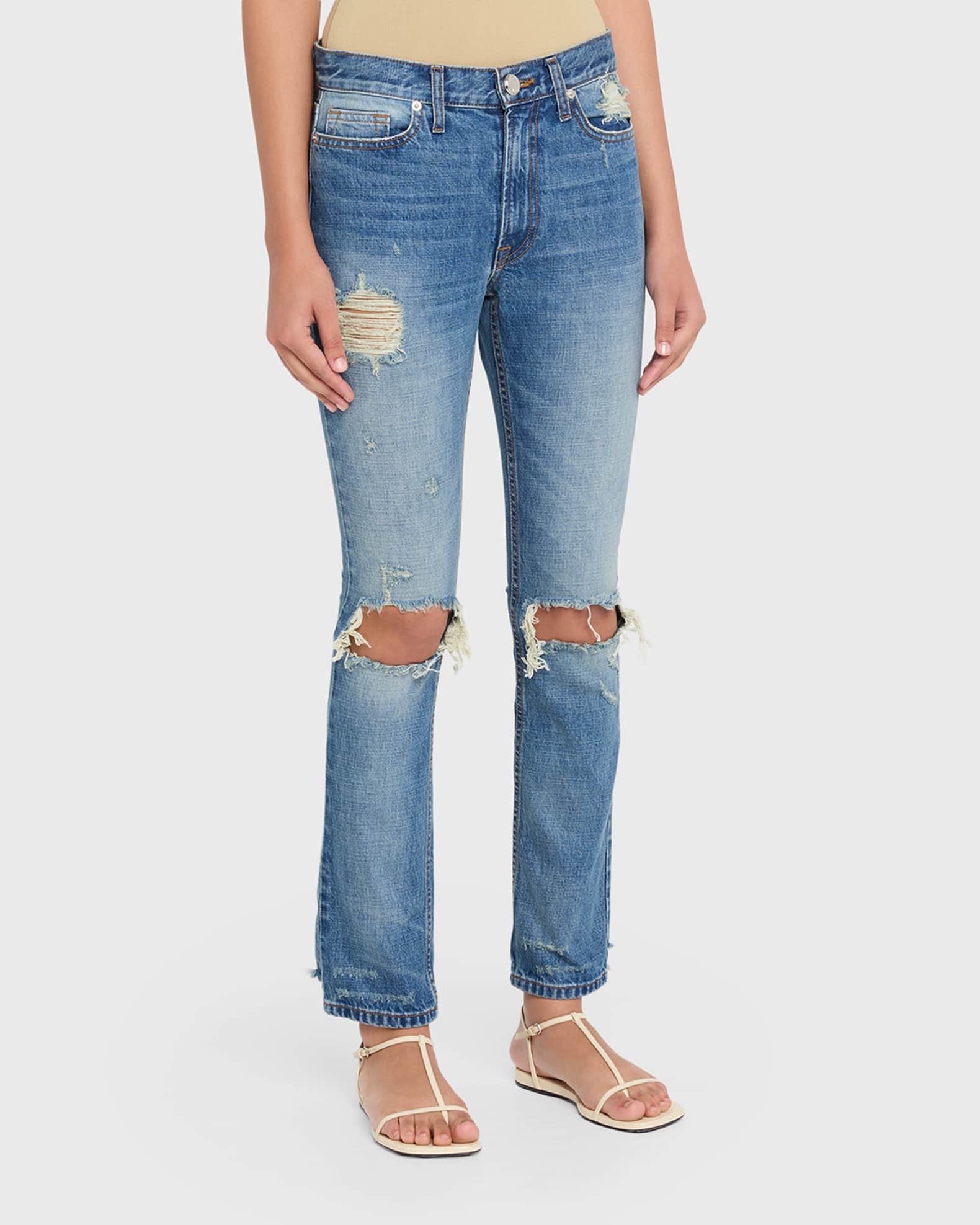 Brandon Maxwell The Riggs Distressed Crop Cigarette Jeans | Neiman Marcus