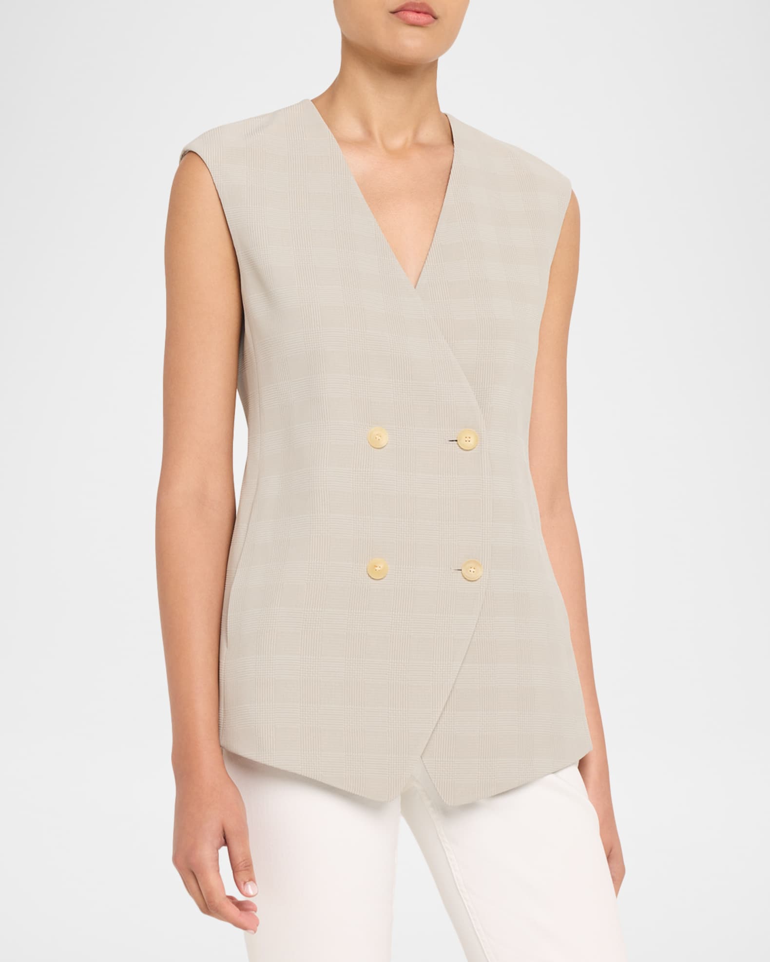 Lafayette 148 New York Double-Breasted Plaid Vest | Neiman Marcus
