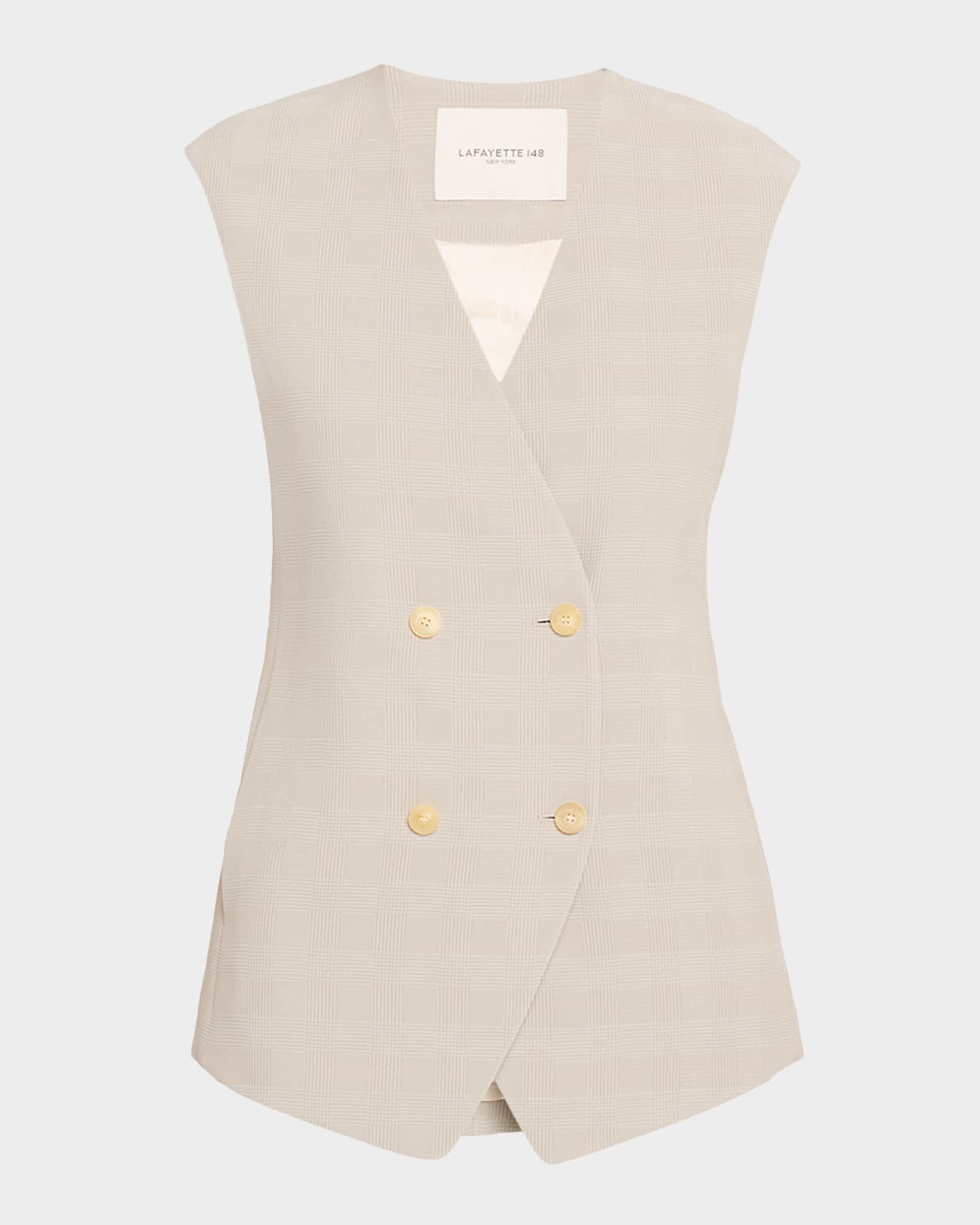 Lafayette 148 New York Double-Breasted Plaid Vest | Neiman Marcus