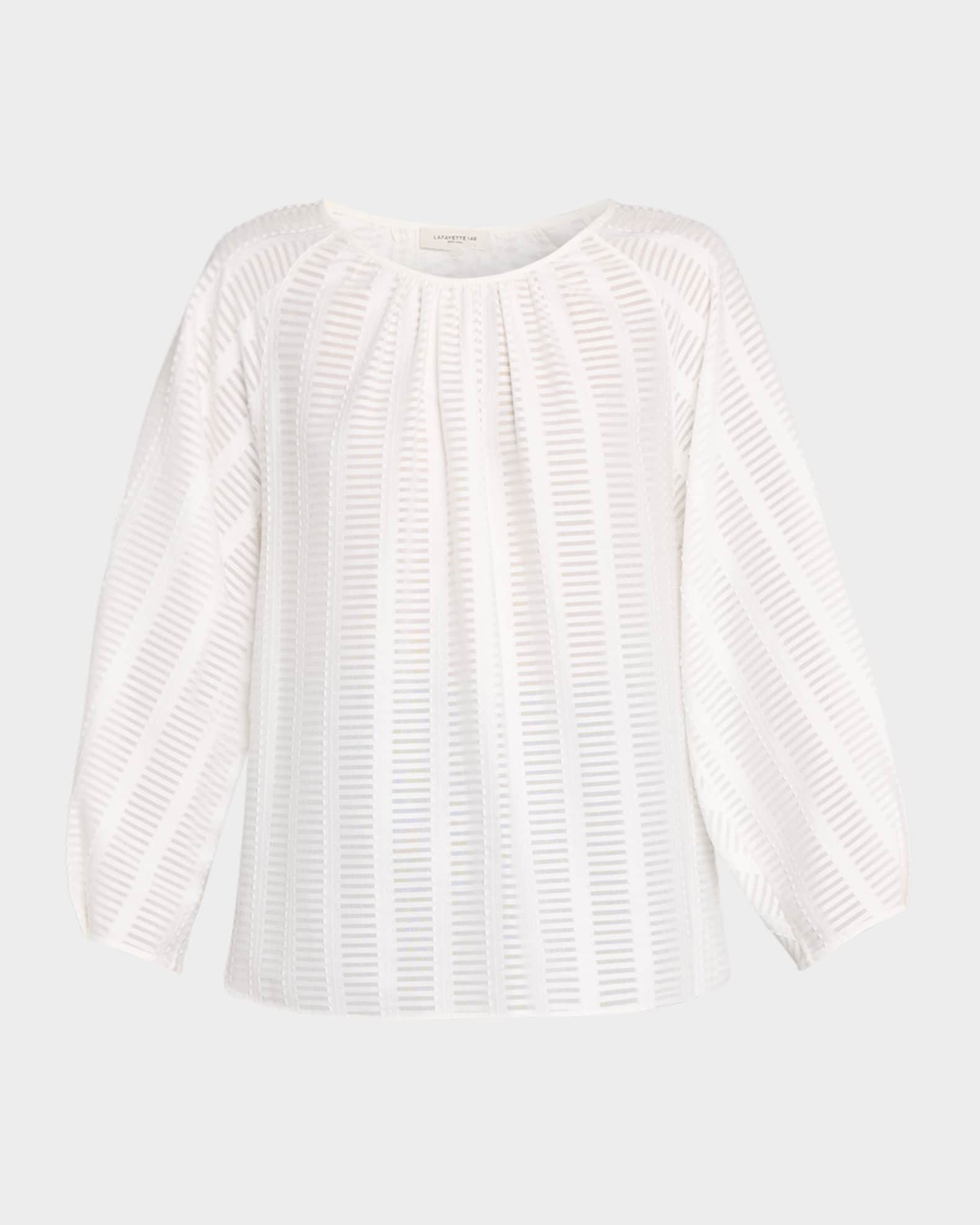 Lafayette 148 New York Blouson-Sleeve Sheer Striped Cotton Blouse ...