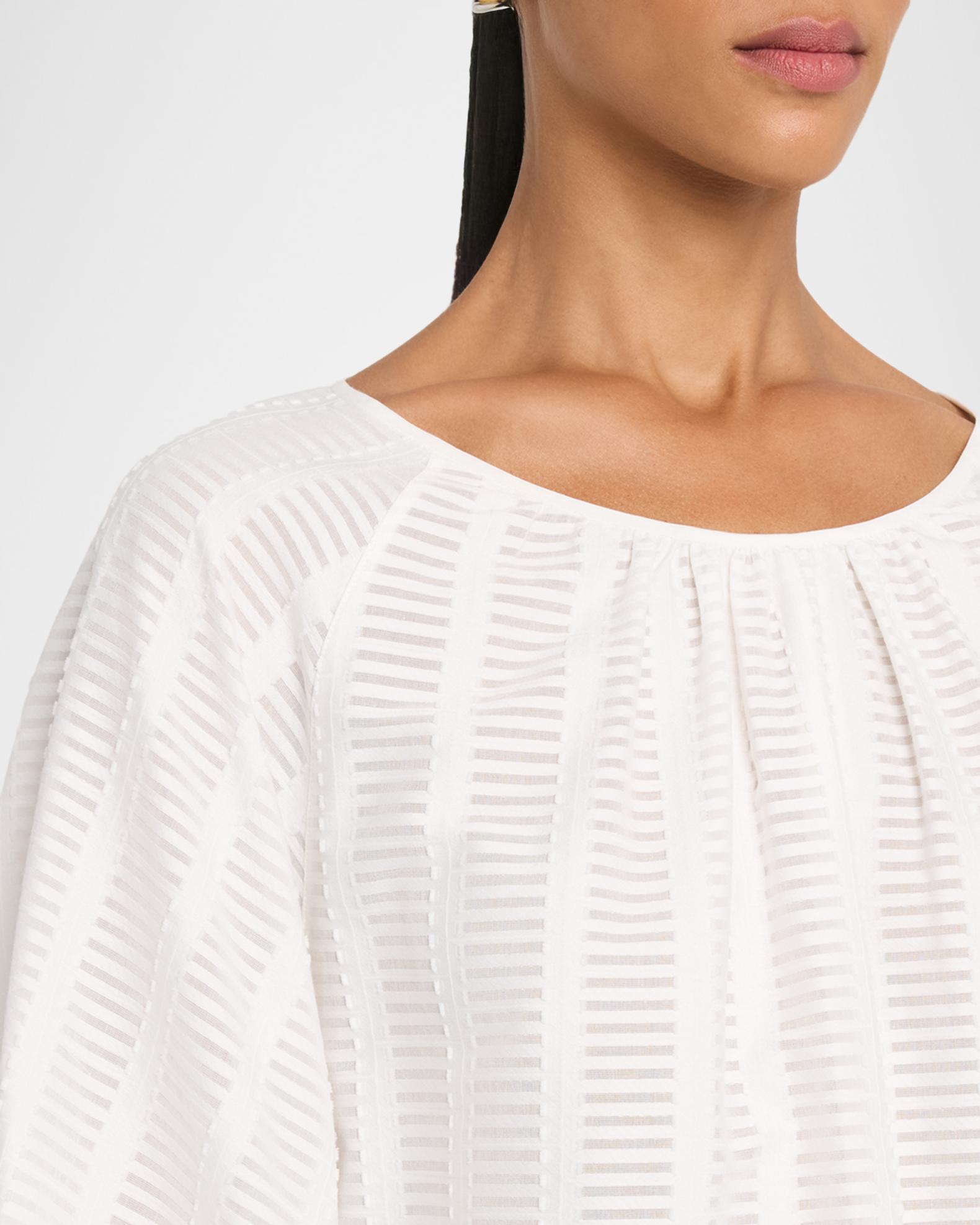 Lafayette 148 New York Blouson-Sleeve Sheer Striped Cotton Blouse ...
