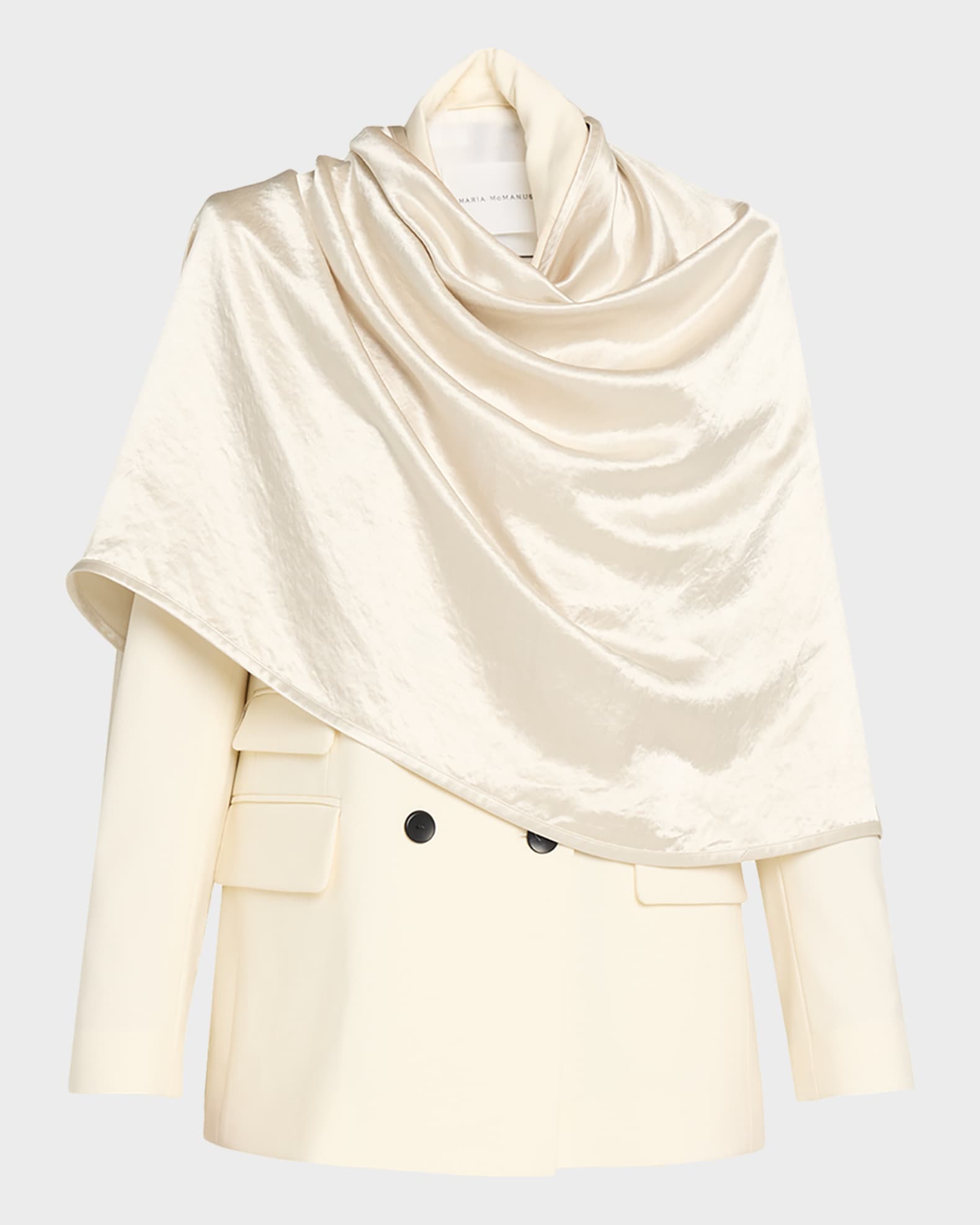MARIA MCMANUS Draped Satin Cloak Double-Breasted Blazer | Neiman Marcus