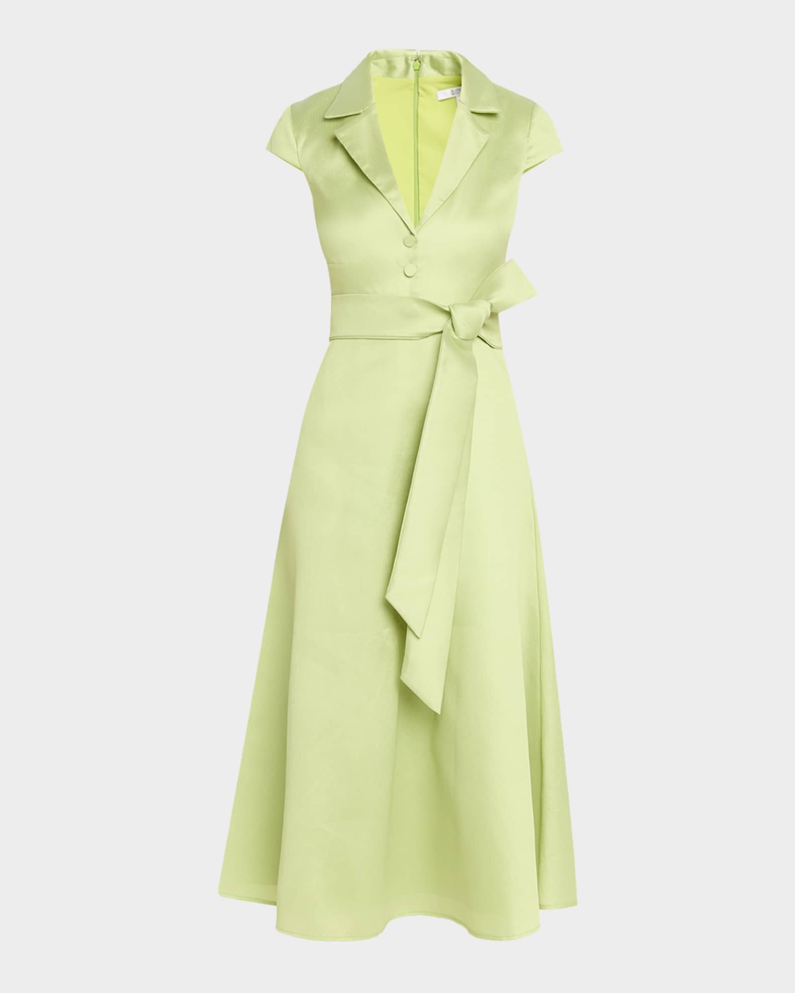 Badgley Mischka Belted Cap-Sleeve Pebble Gazar Midi Shirtdress | Neiman ...