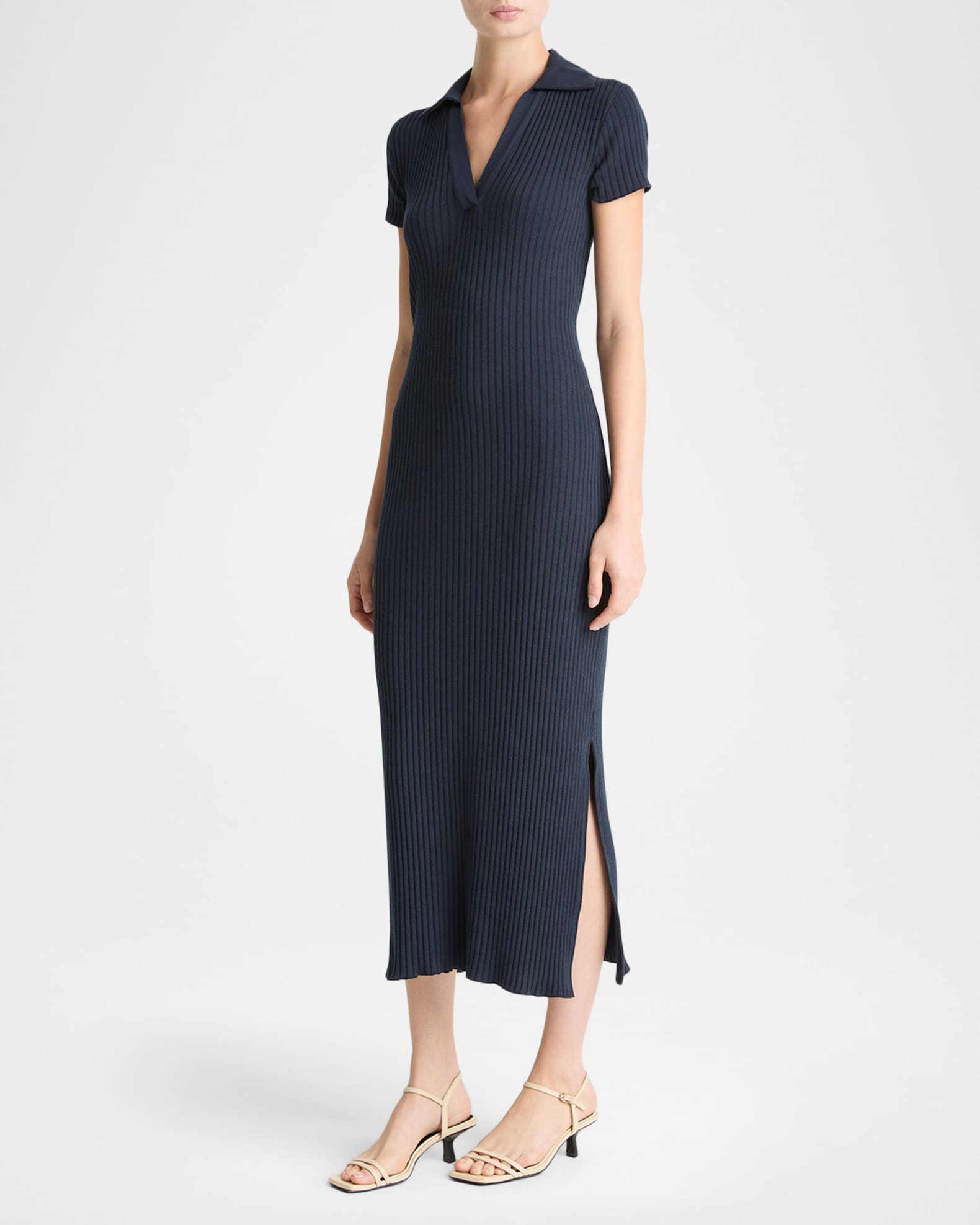 Vince Ribbed Short-Sleeve Polo Dress | Neiman Marcus