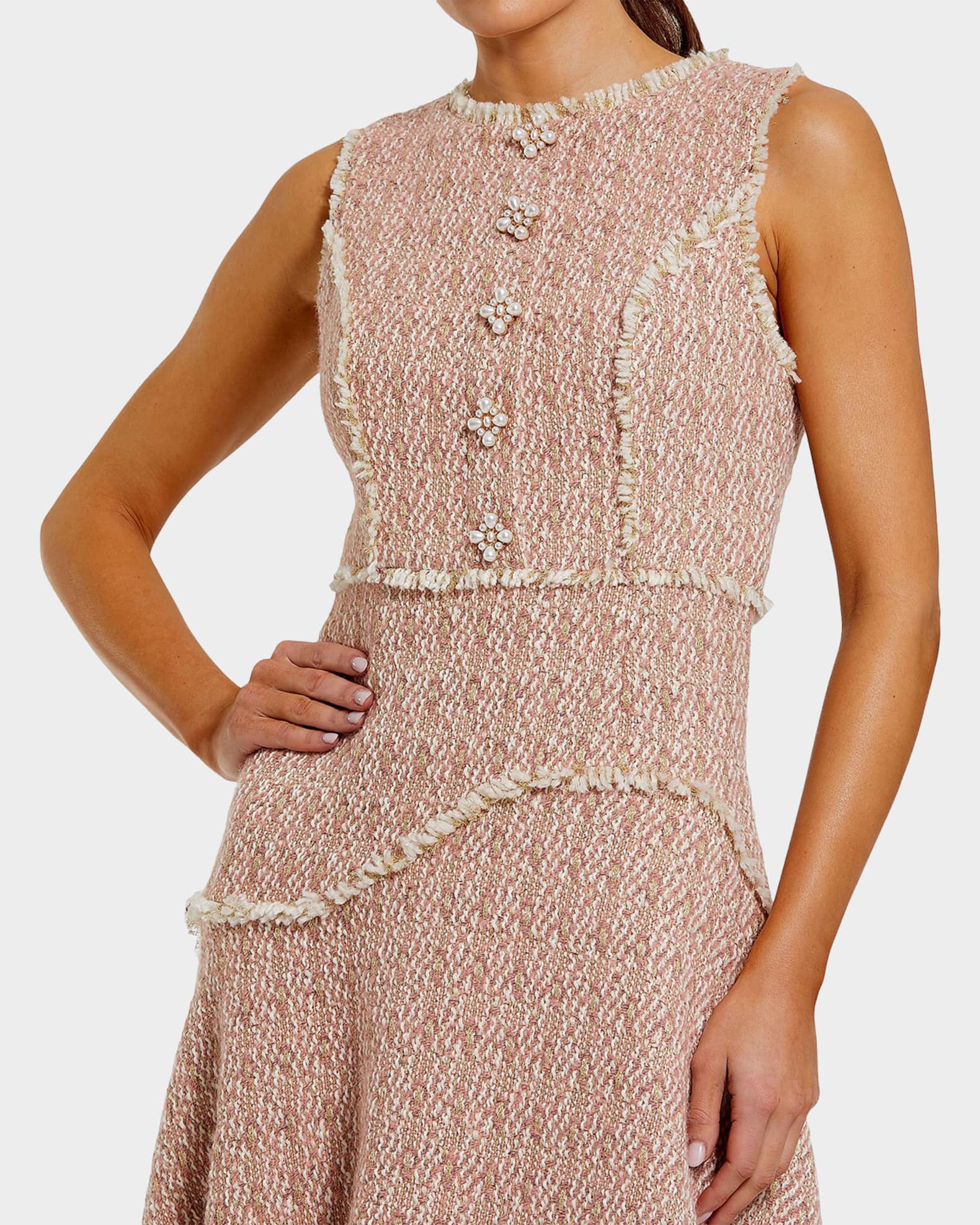 Mac Duggal Boucle Sleeveless Button Up Midi Dress | Neiman Marcus
