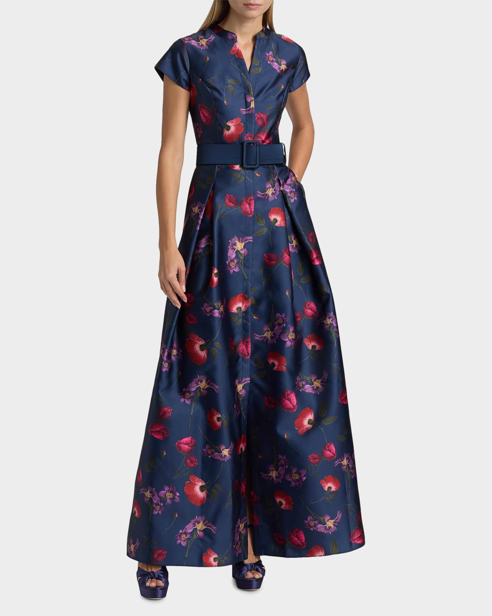 SACHIN BABI Marta Floral Mikado Belted Gown | Neiman Marcus