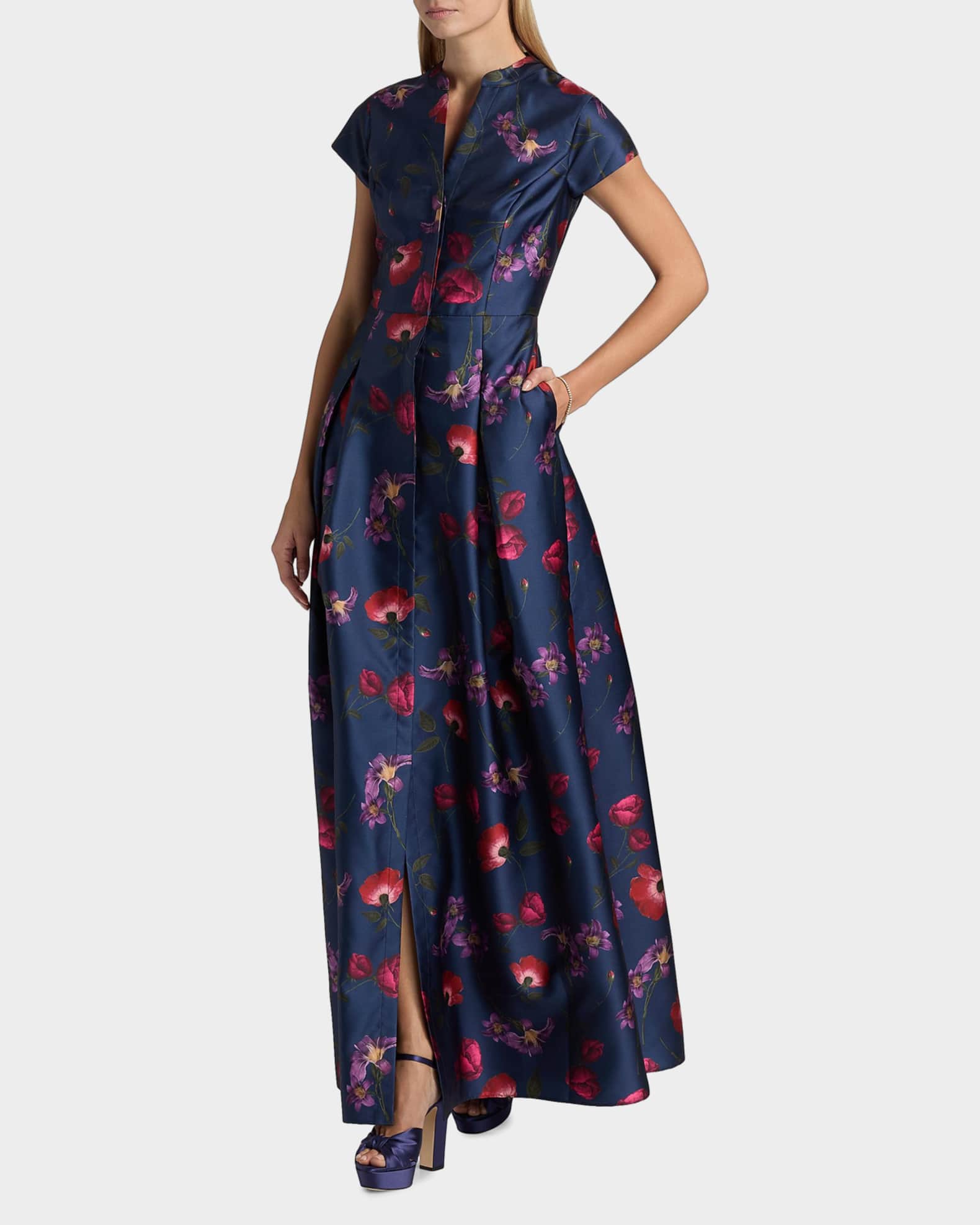 SACHIN BABI Marta Floral Mikado Belted Gown | Neiman Marcus