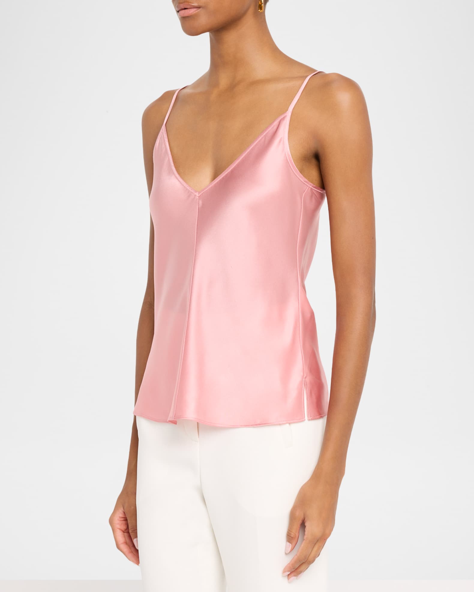 Veronica Beard Toby V-Neck Satin Top | Neiman Marcus