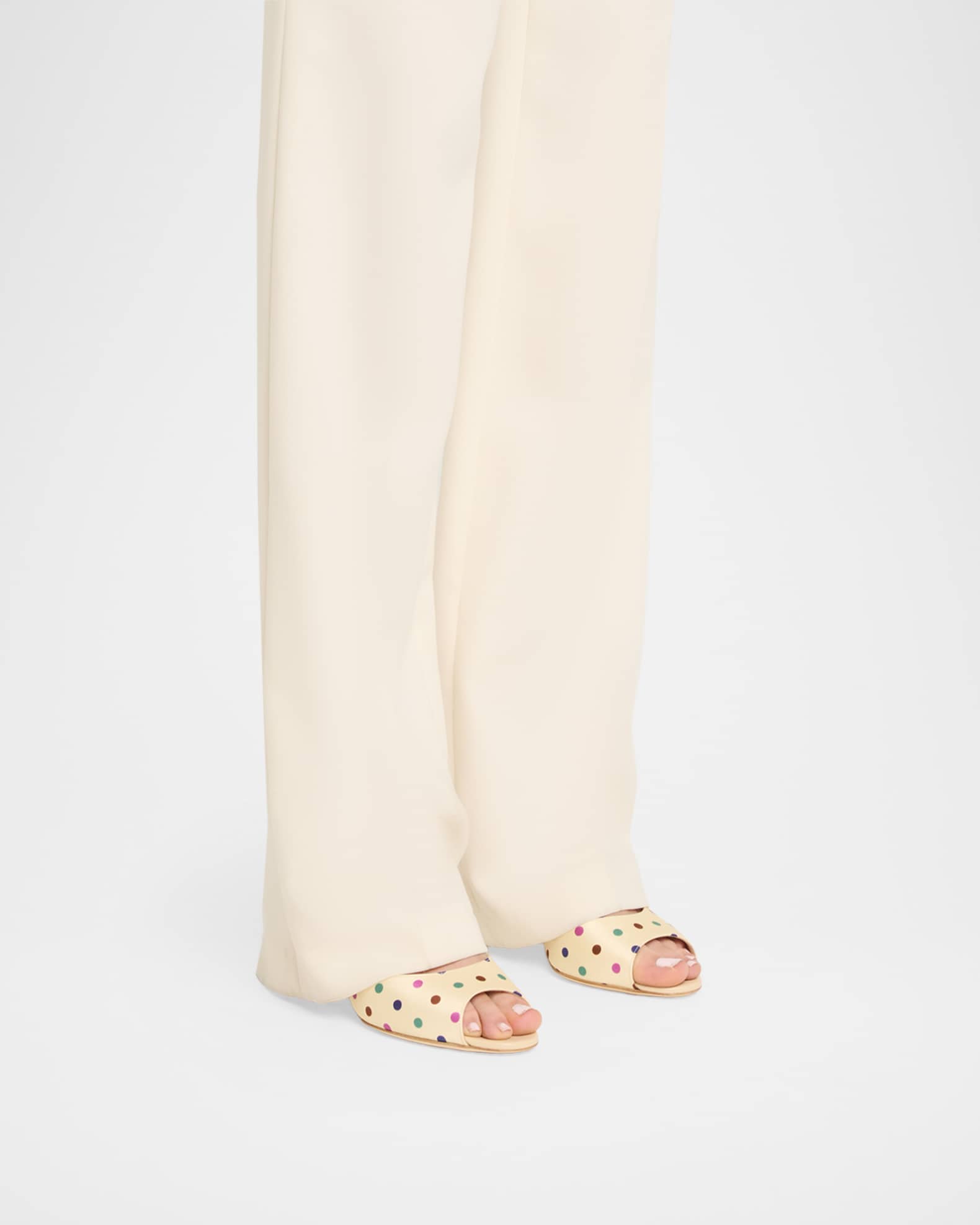 Manolo Blahnik 50mm Jadaron Polka-Dot Twill Mules | Neiman Marcus
